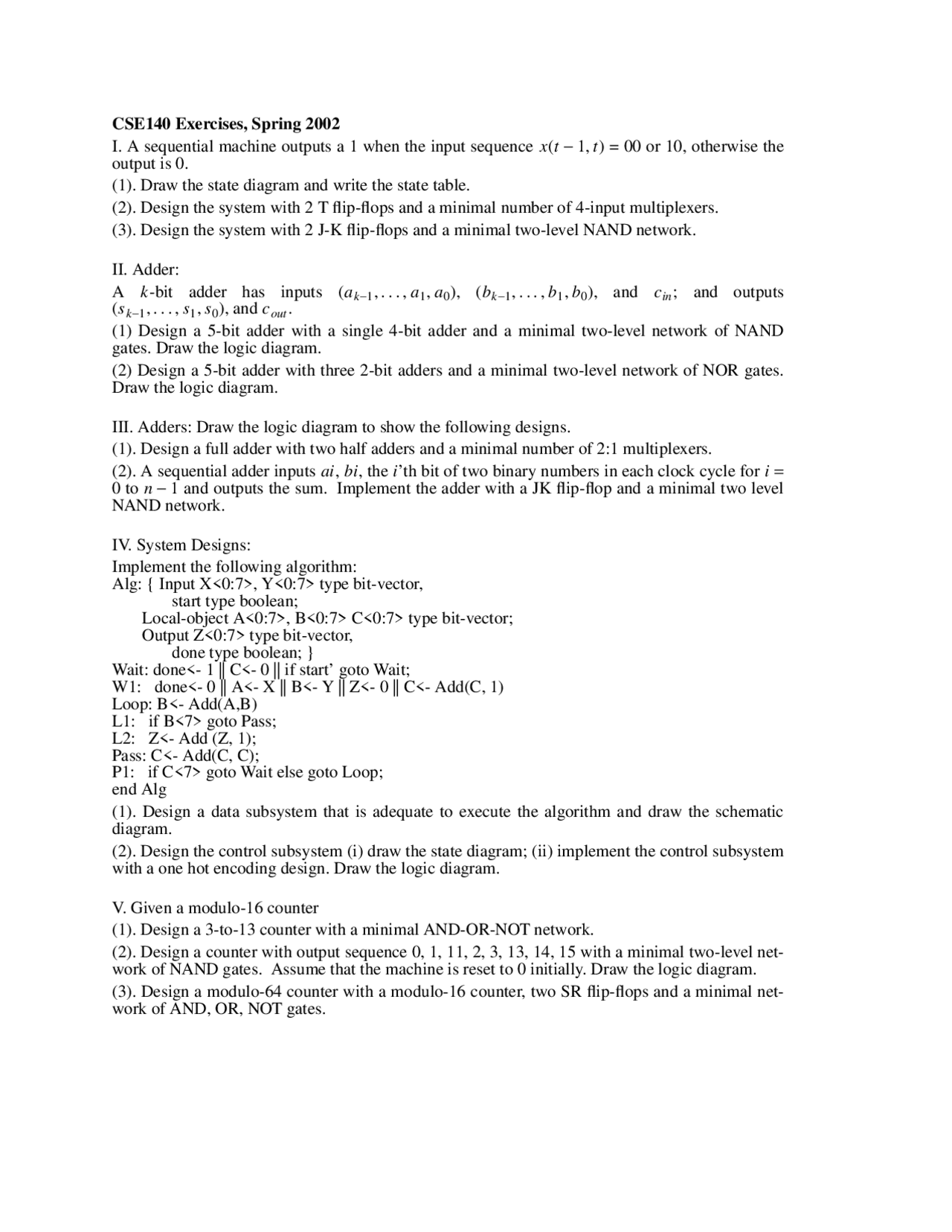 Practice Exercises On Component And Design Of Digital Systems Cse 140