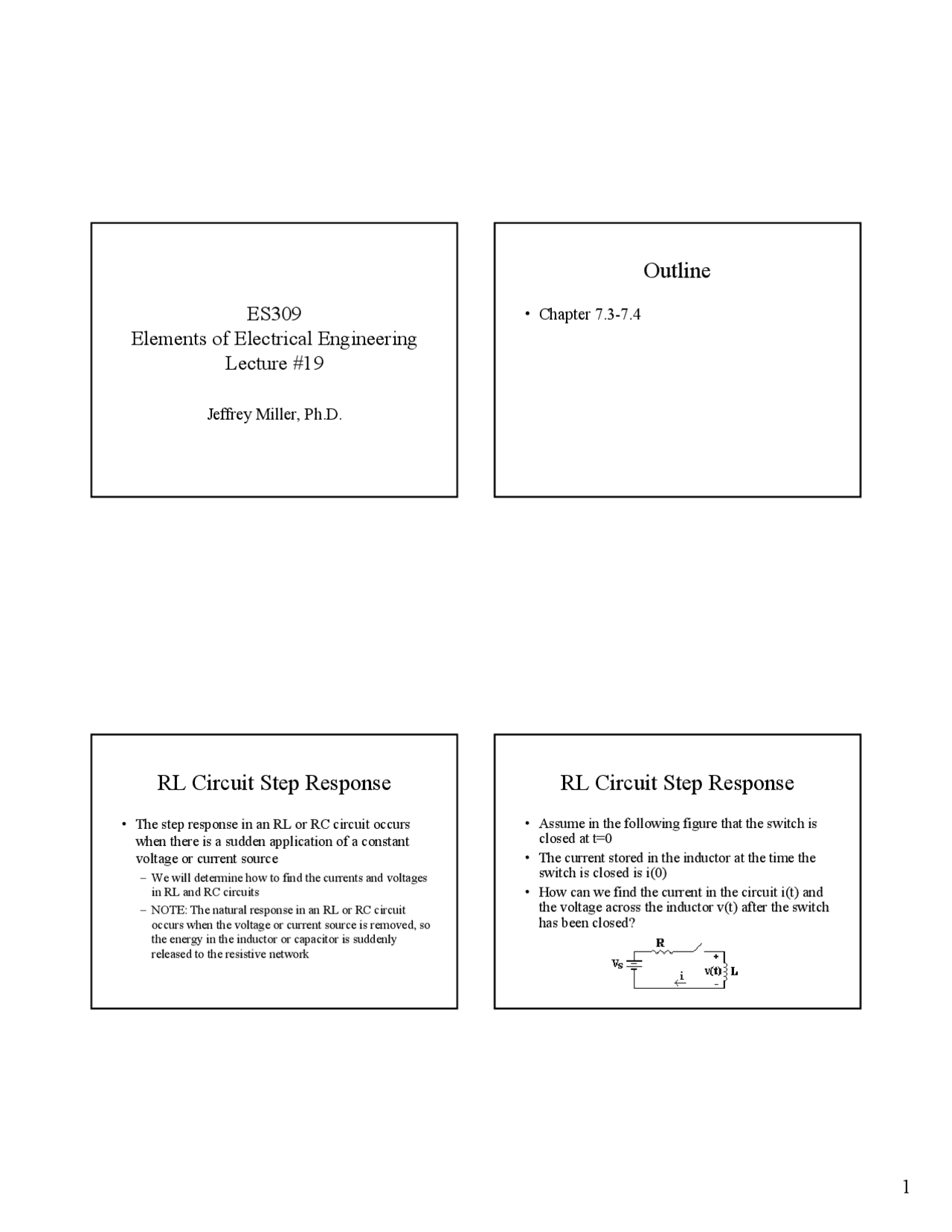 RL Circuit Step Response - Lecture Slides | ES A309 - Docsity
