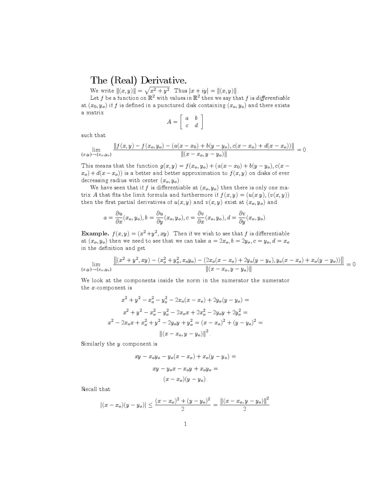 Lecture Notes On The Real Derivatives Math 120a Docsity