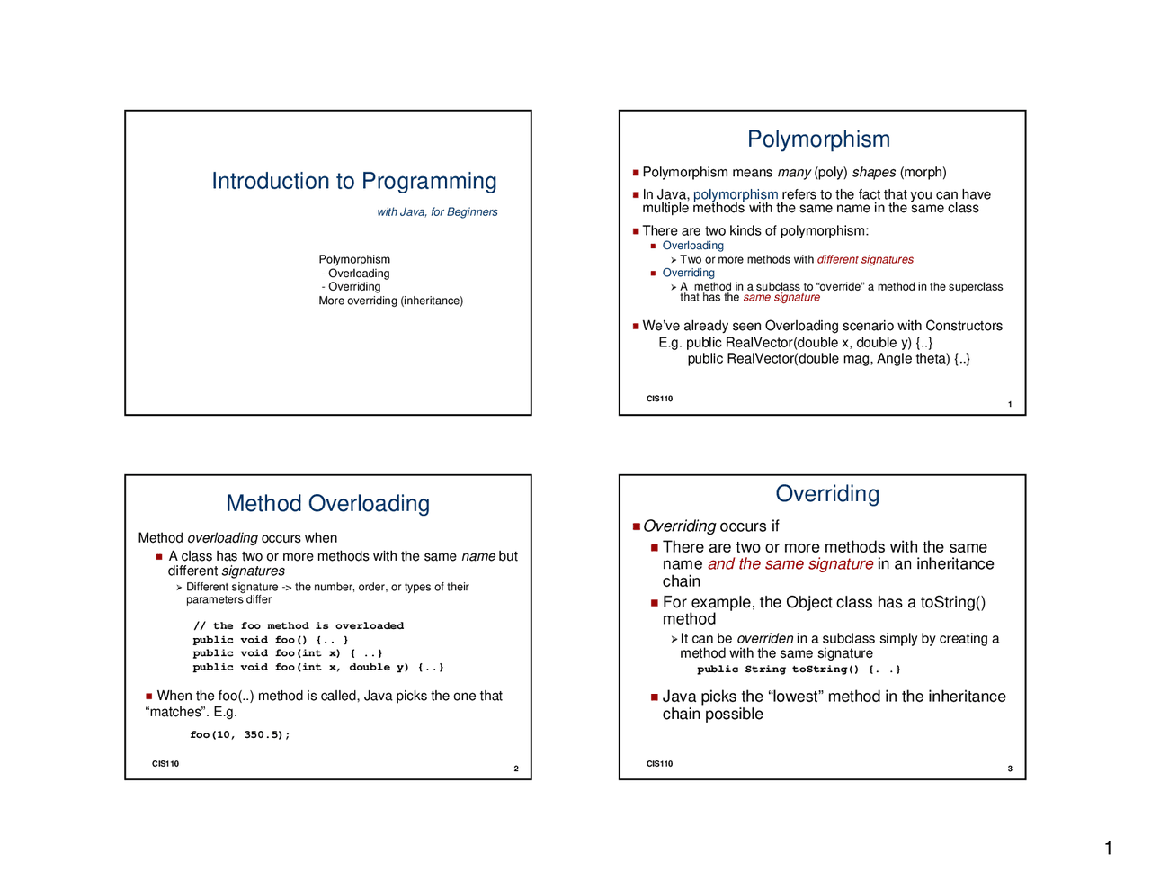 Polymorphism And Overloading Lecture Slides Cis 110 Docsity 2815