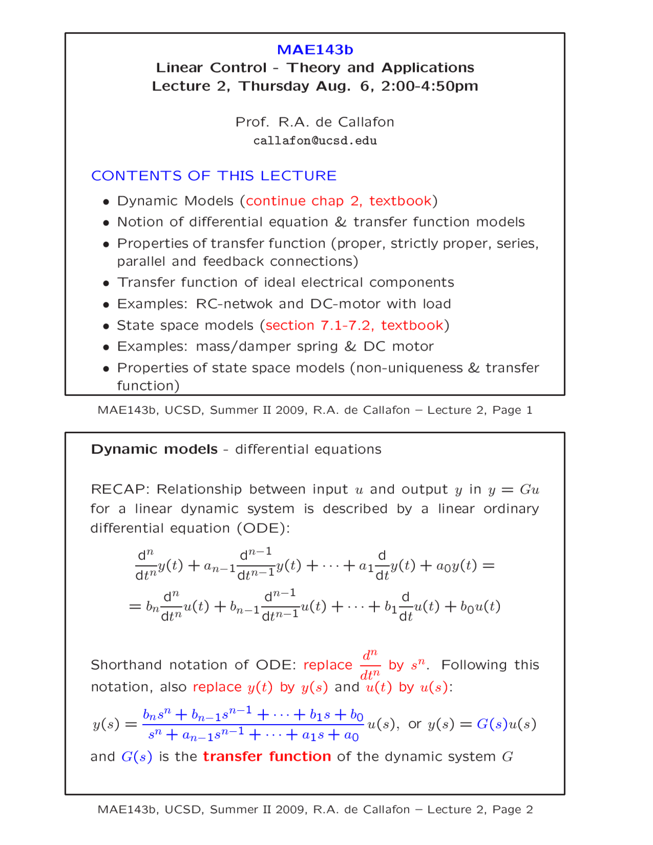 Linear Control Theory And Applications Lecture Notes Mae 143b Docsity