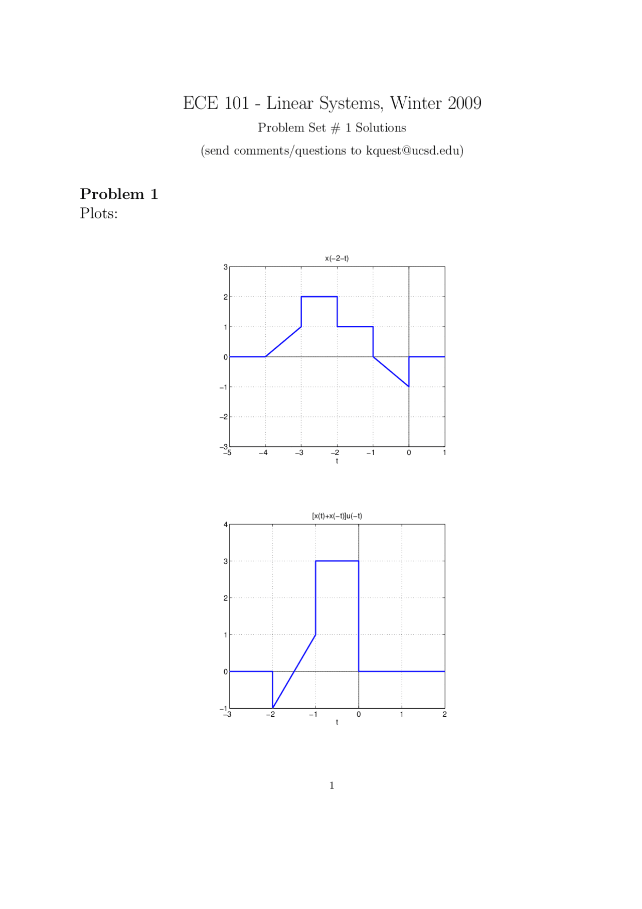 Problem Set 1 Solutions - Linear Systems Fundamentals | ECE 101 | Assignments Electrical and ...
