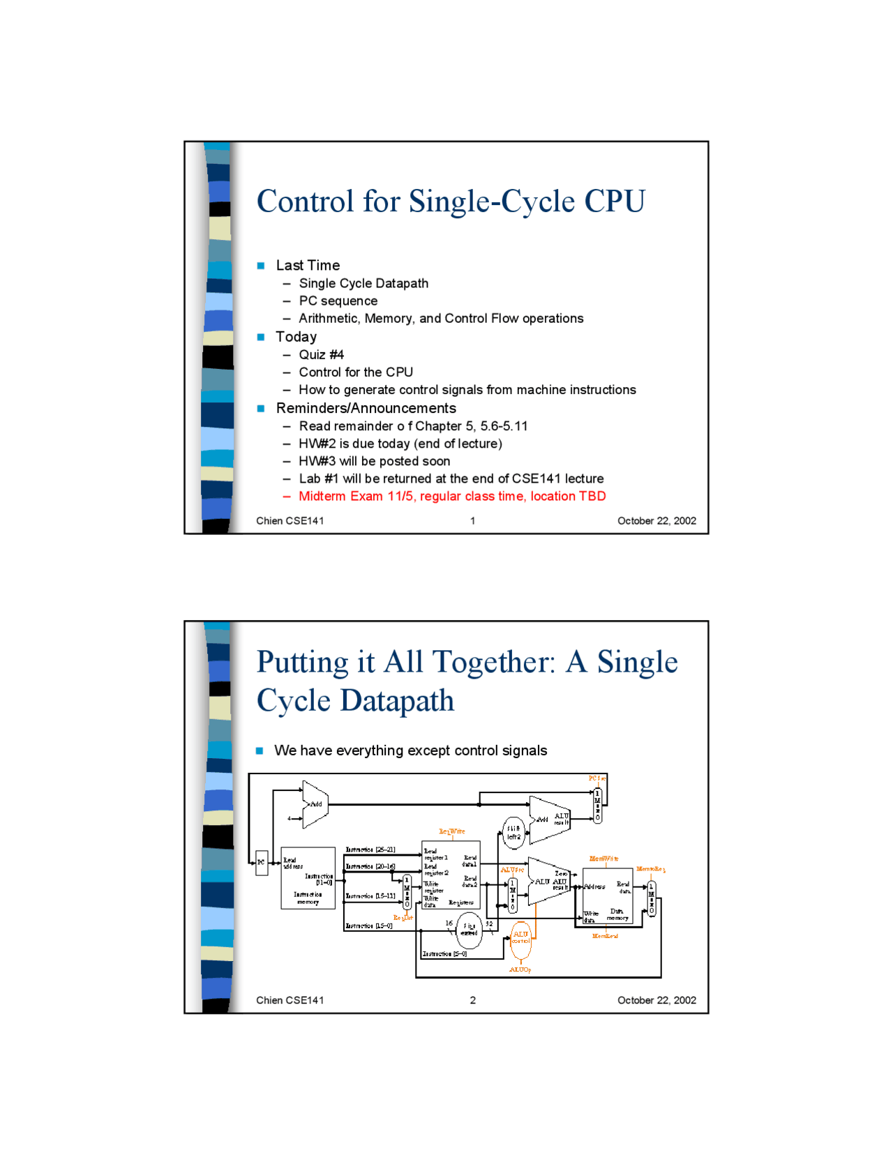 Control Signals Generation for a Single-Cycle CPU | Study notes ...