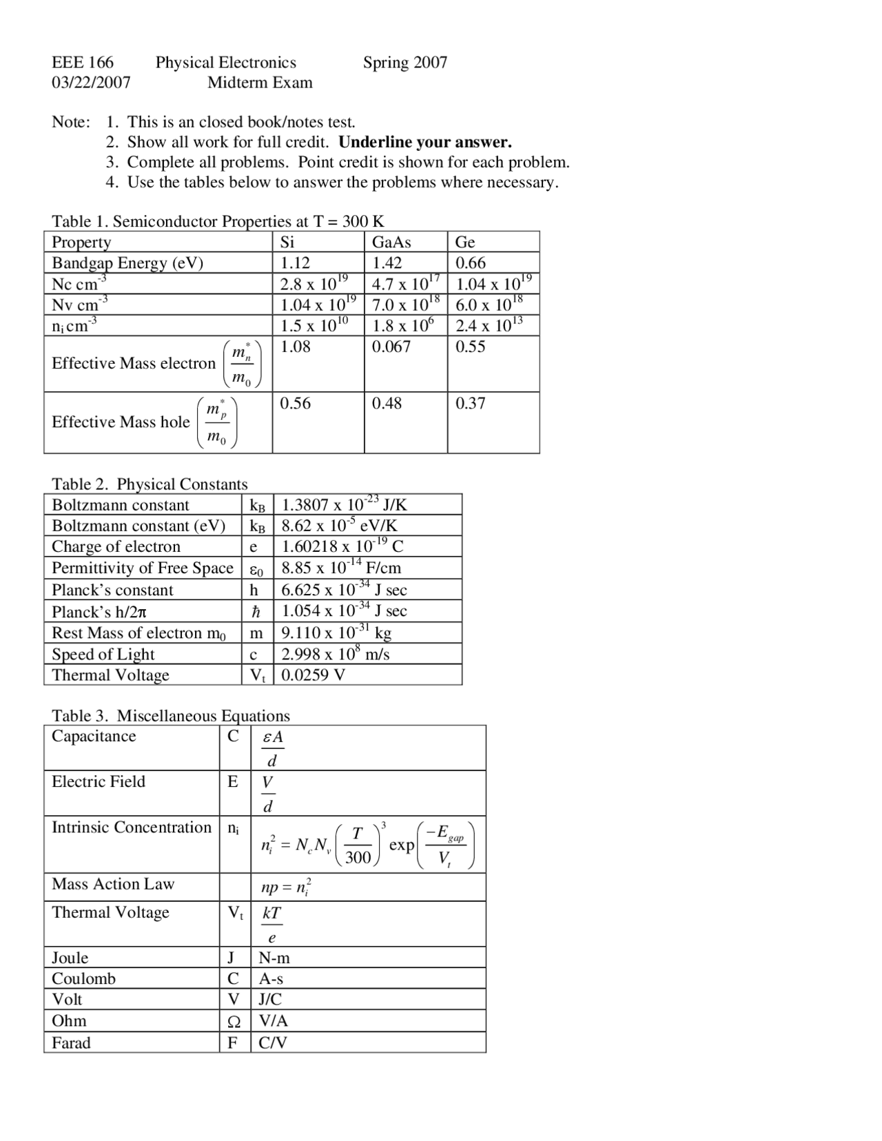 Midterm Exam Questions Physical Electronics Rls 166 Docsity
