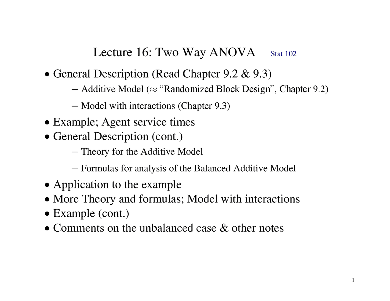 Lecture Notes On Two Way Anova Business Statistics Stat 102 Docsity