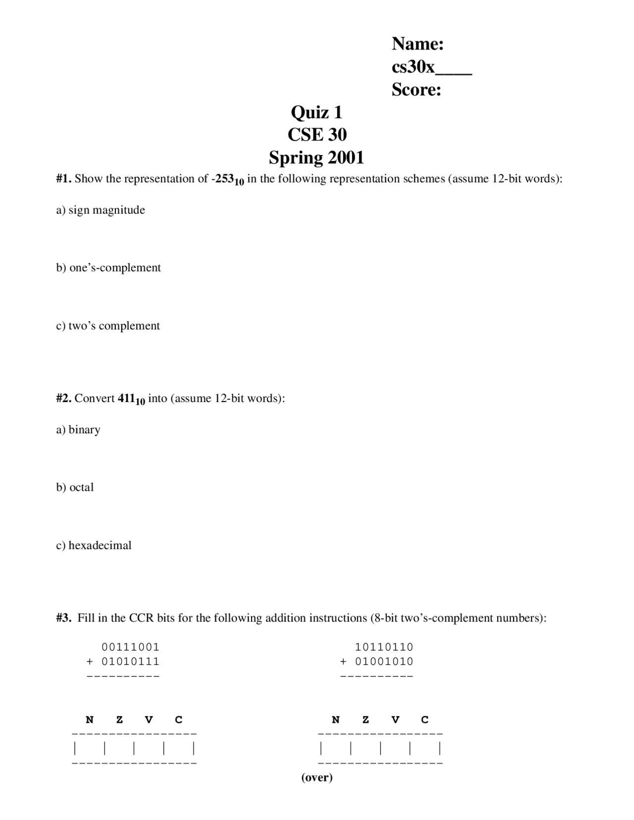 The Sparc Architecture Is An Example Of Quiz 1 Cse 30 Docsity