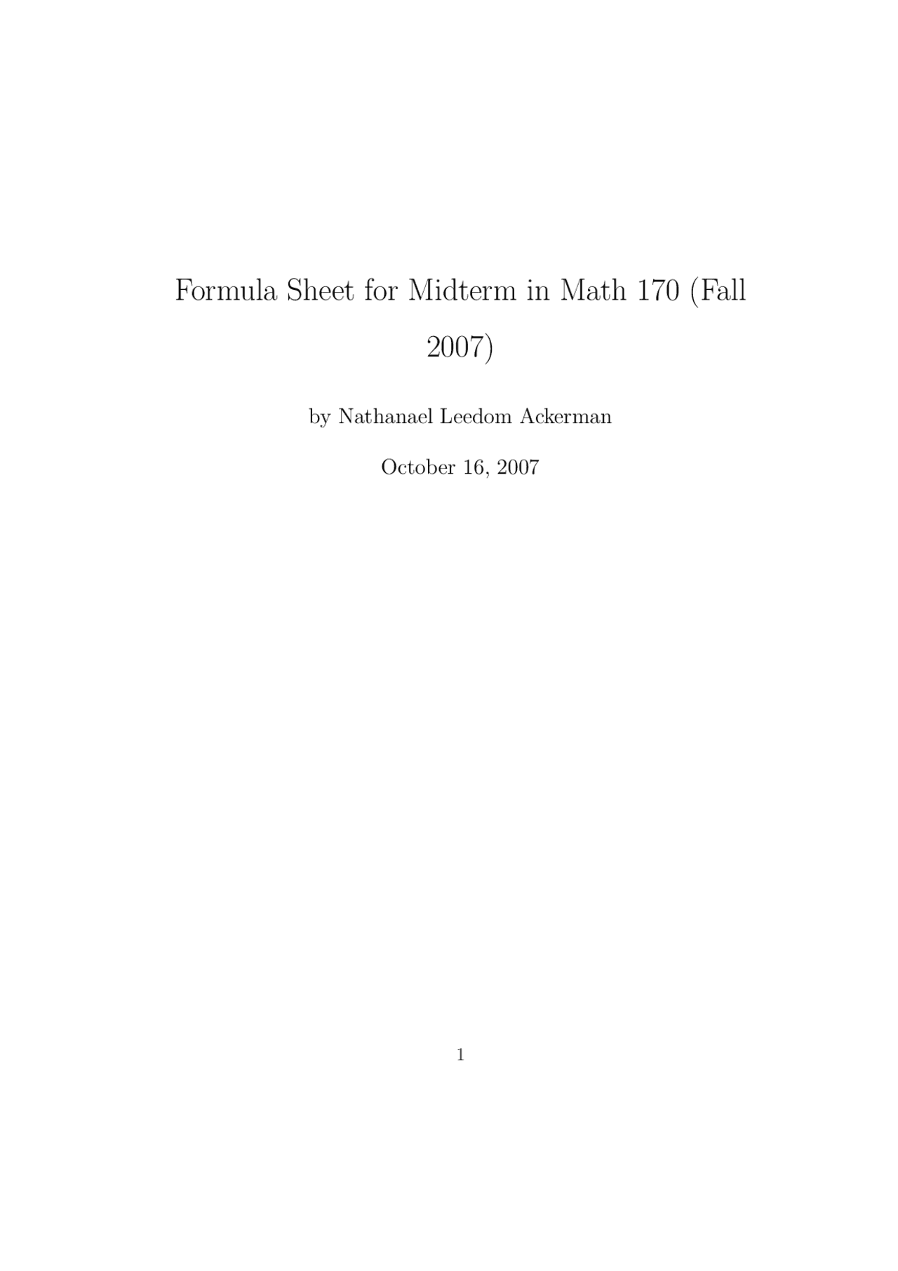Formula Sheet for Midterm - Ideas in Mathematics | MATH 170 - Docsity