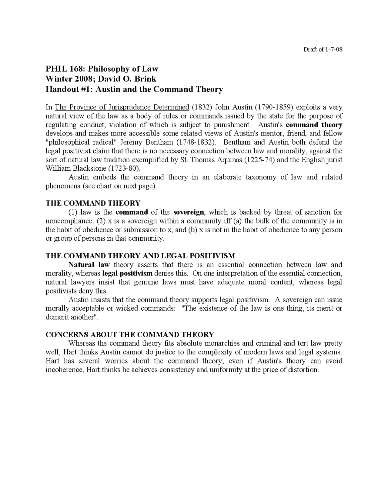 Notes On Austin and the Command Theory - Philosophy Of Law | PHIL 168 ...