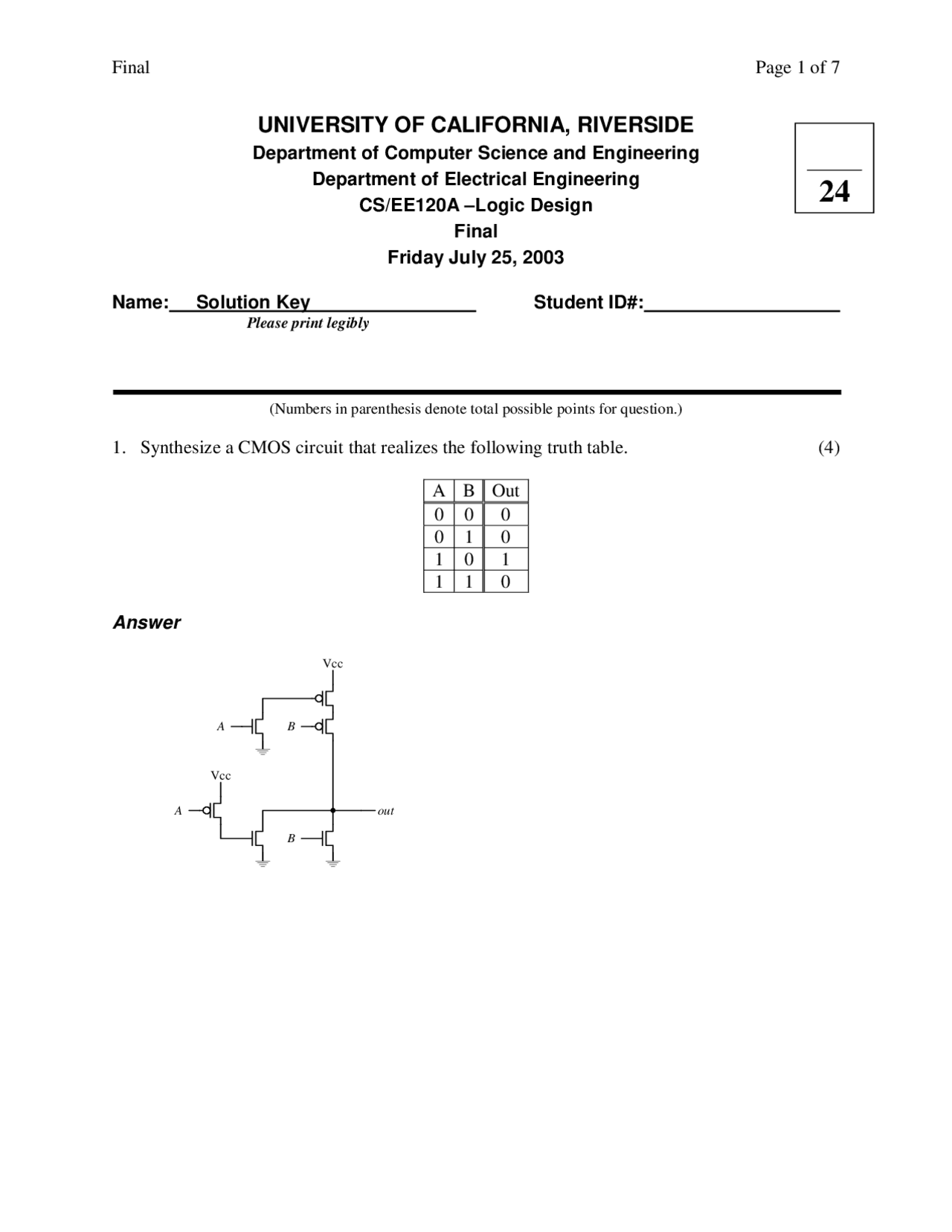 5 Solved Problems on Voltage Circuit - Final Exam | CS 120A | Exams Computer Science | Docsity