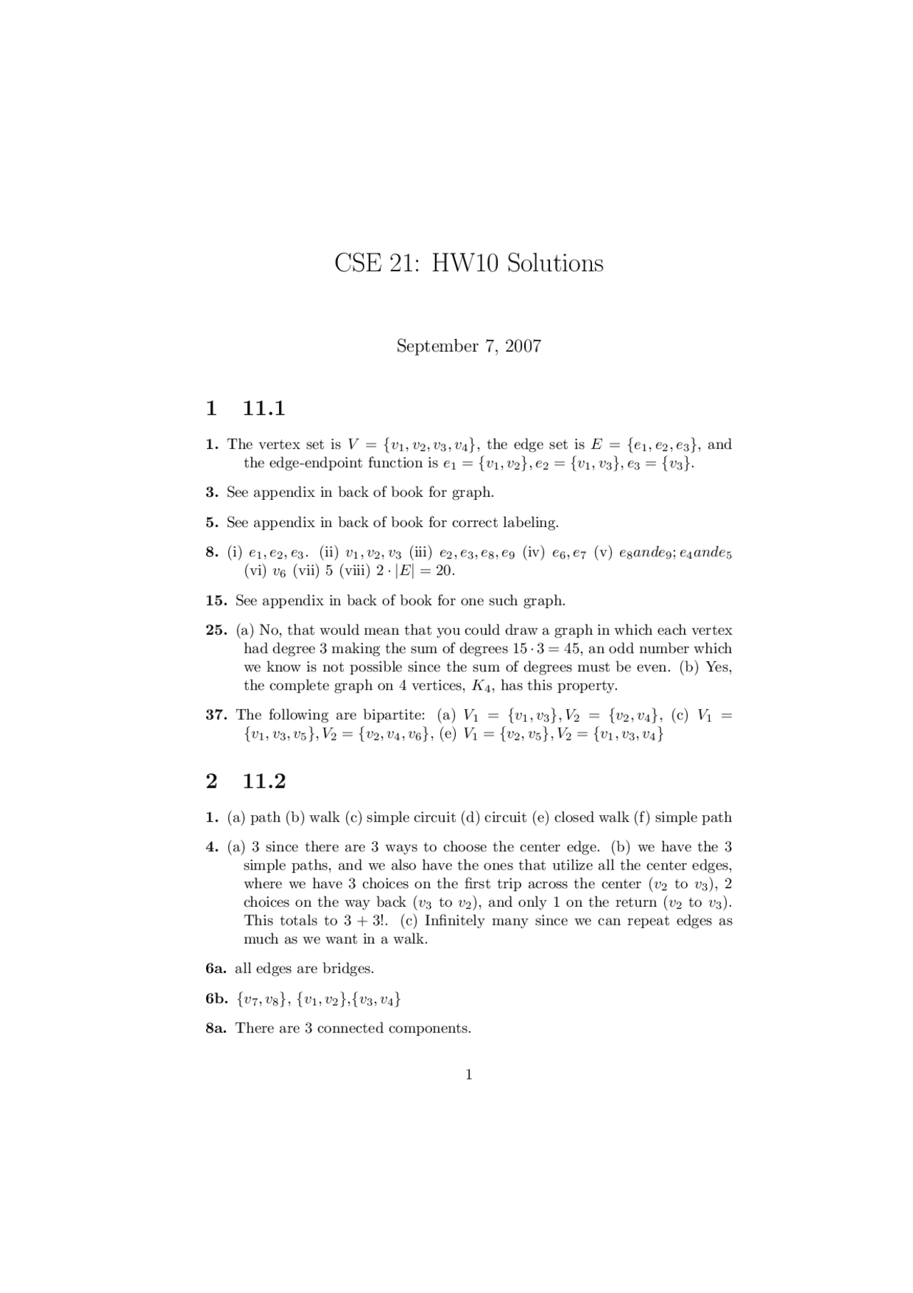 Homework 10 Solutions - Mathematics, Algorithm and Systems Analysis | CSE 21 - Docsity