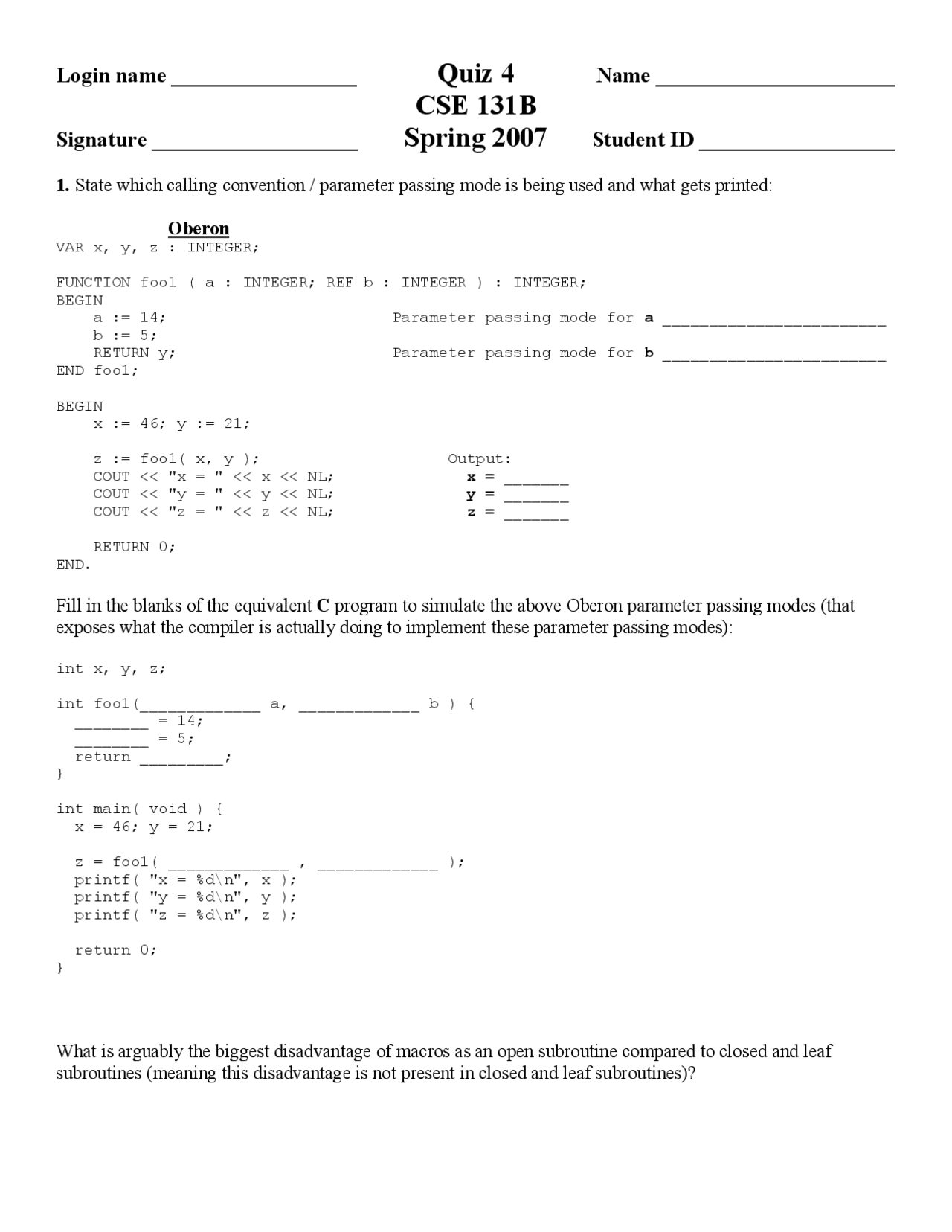 Compiler Construction Resolution Of Quiz 4 Cse 131 Docsity