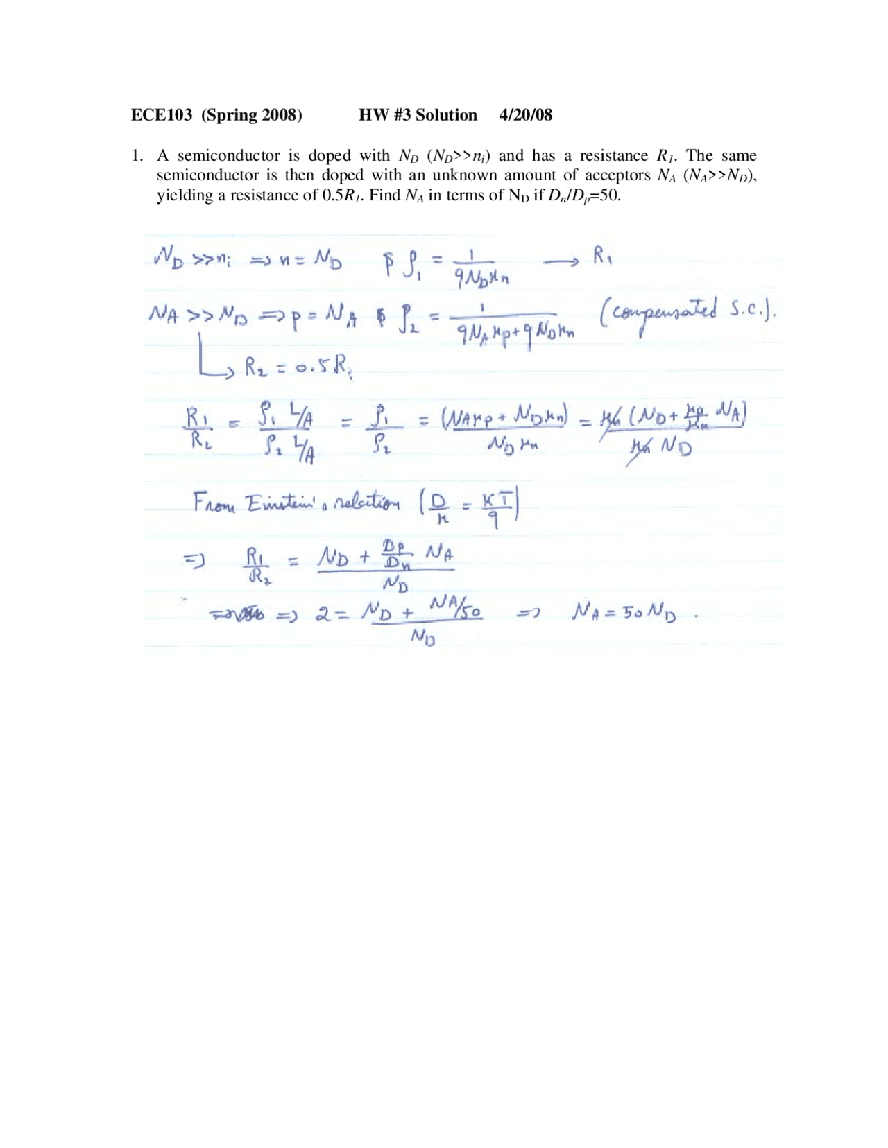 Homework 3 Solution For Fundamentals Devices And Materials Ece 103