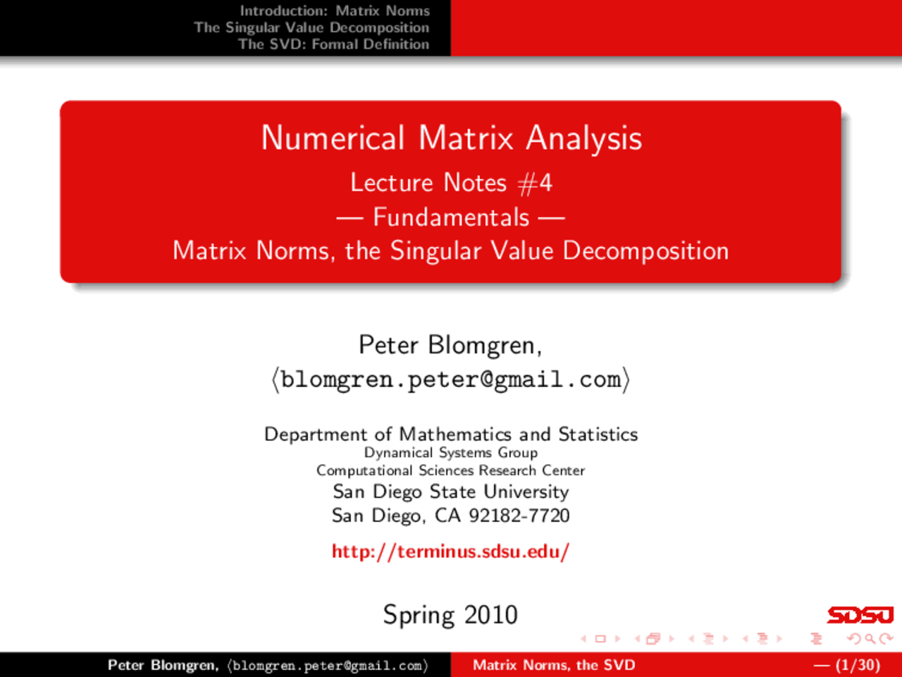 Notes On Fundamentals Matrix Norms Singular Value Decomposition Math 543 Docsity