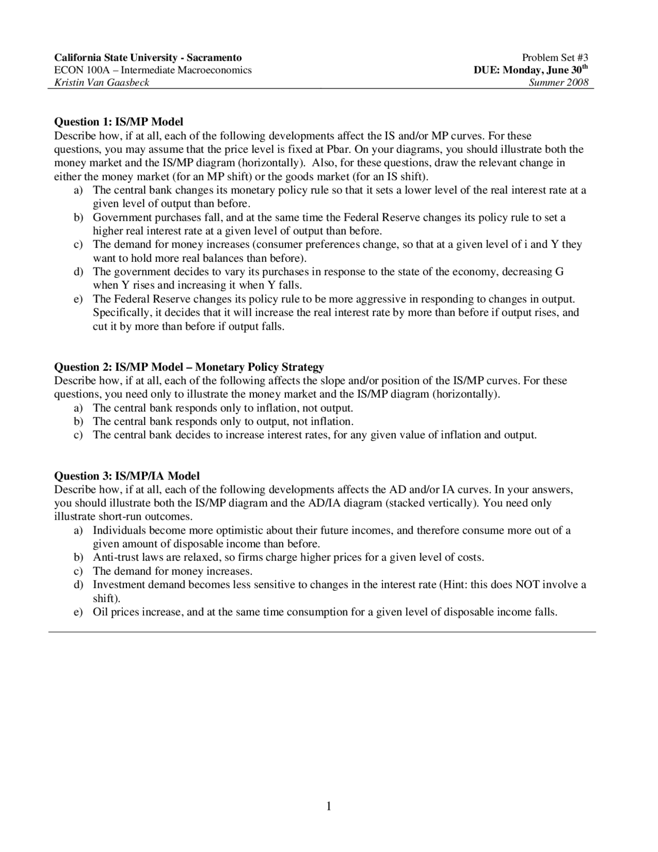 Problem Set 3 Intermediate Macroeconomics Theory Econ 100a Docsity