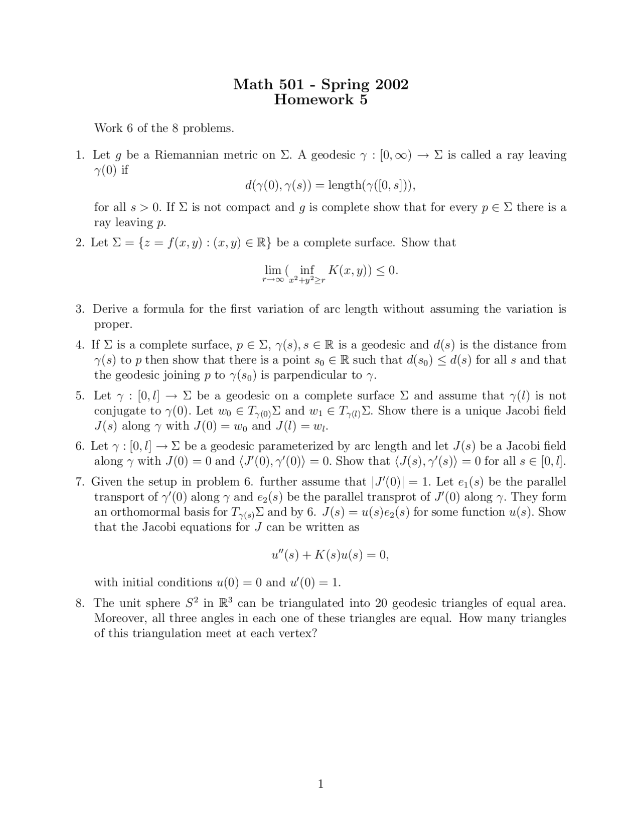 8 Questions On Geometry Topology Differential Geometry Homework