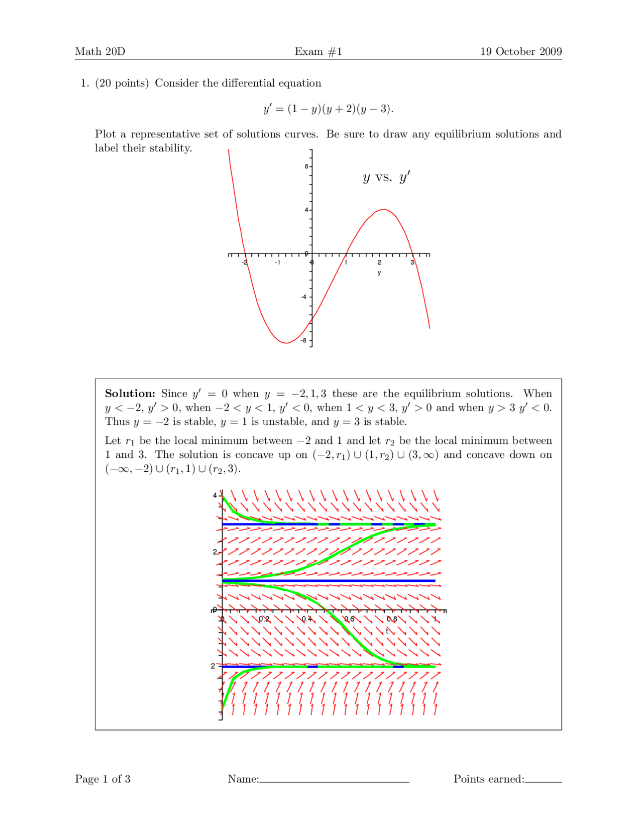 Exam 1 - 7 Solved Questions on Introduction to Differential Equations ...