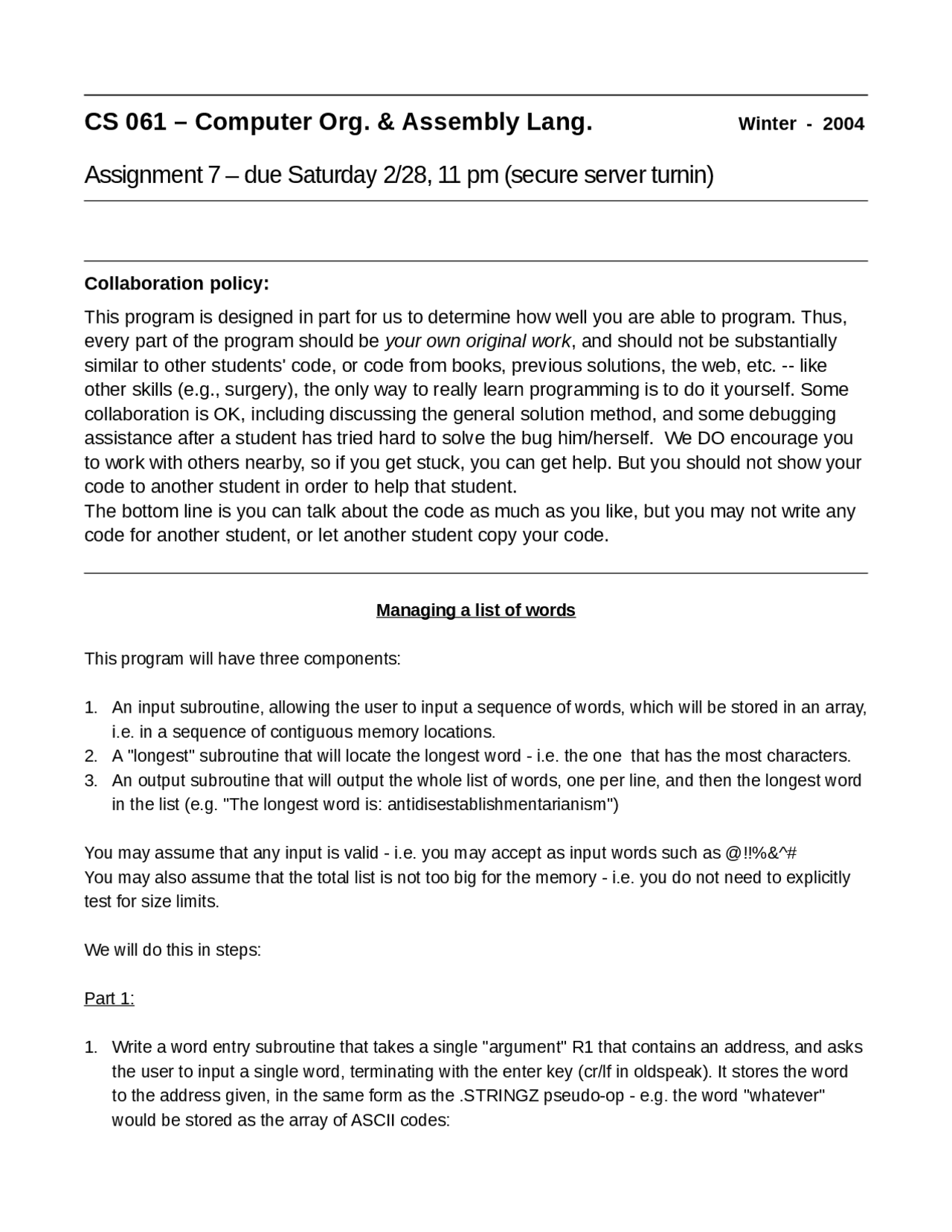 Questions For Assignment 7 Assembly Language And Machine Organization