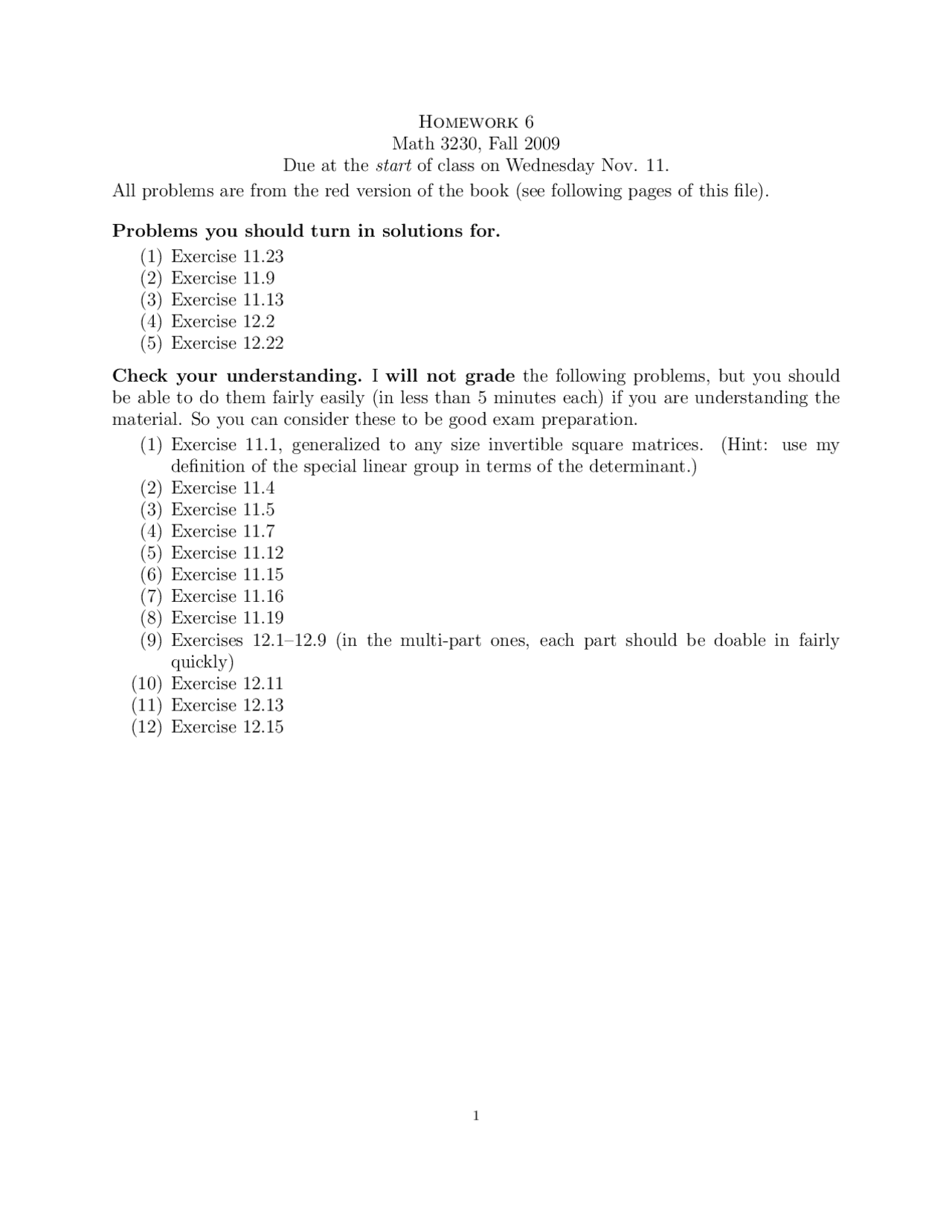 Math 3230 Homework 6 Fall 2009 Assignments Abstract Algebra Docsity