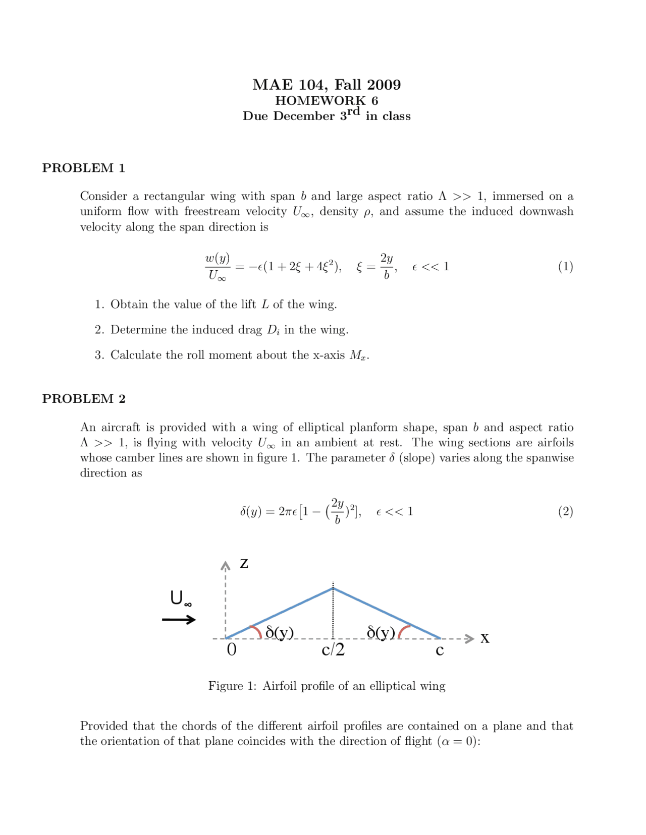 Homework 6 Questions Aerodynamics Mae 104 Docsity