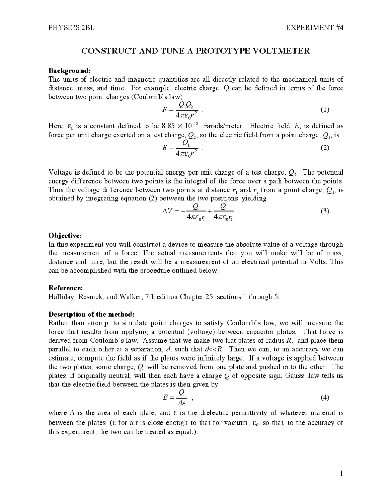 Construct and Tune a Prototype Voltmeter - Lab Experiment 4 | PHYS 2BL - Docsity
