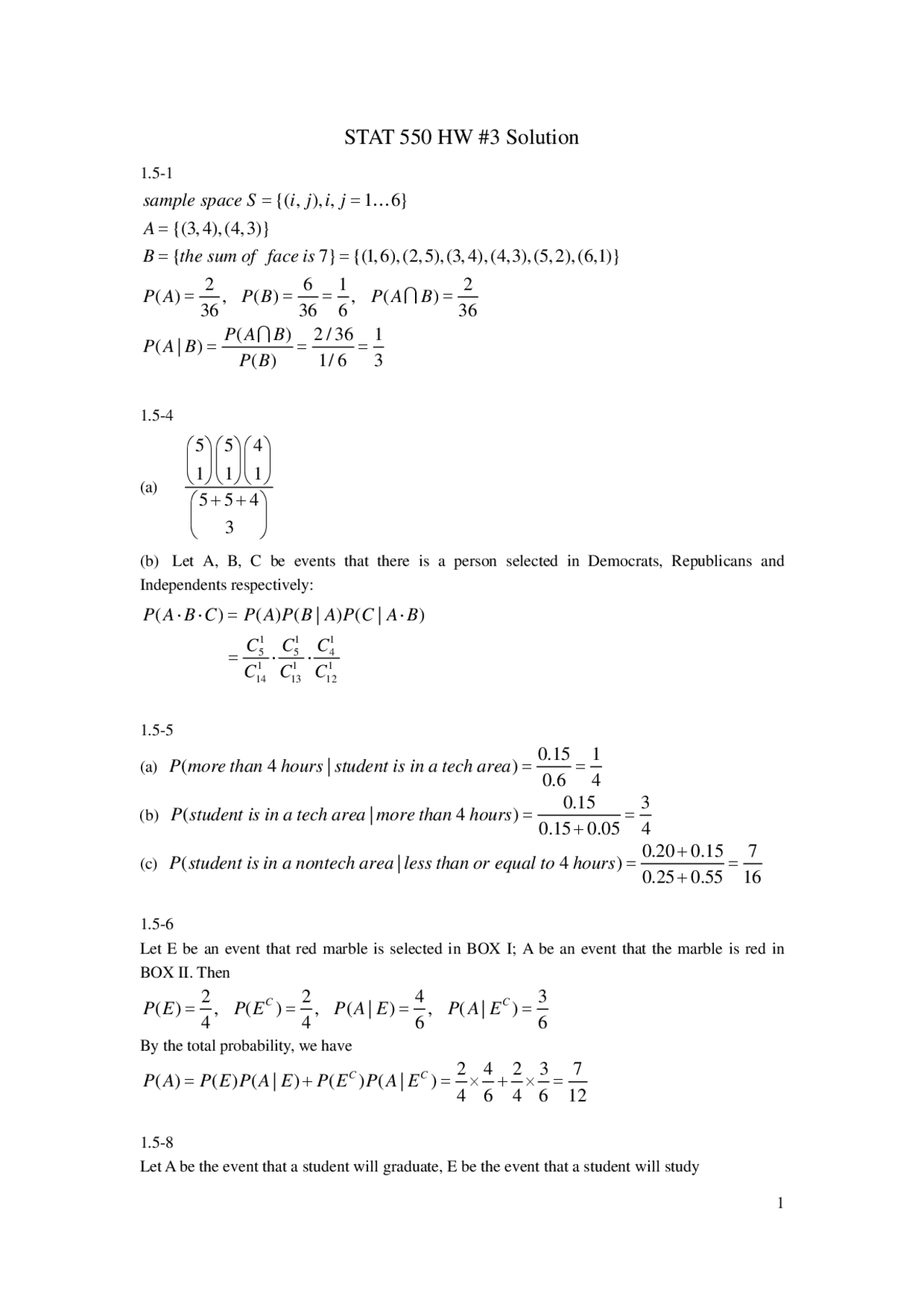 Homework 3 Solutions - Applied Probability | STAT 550 - Docsity