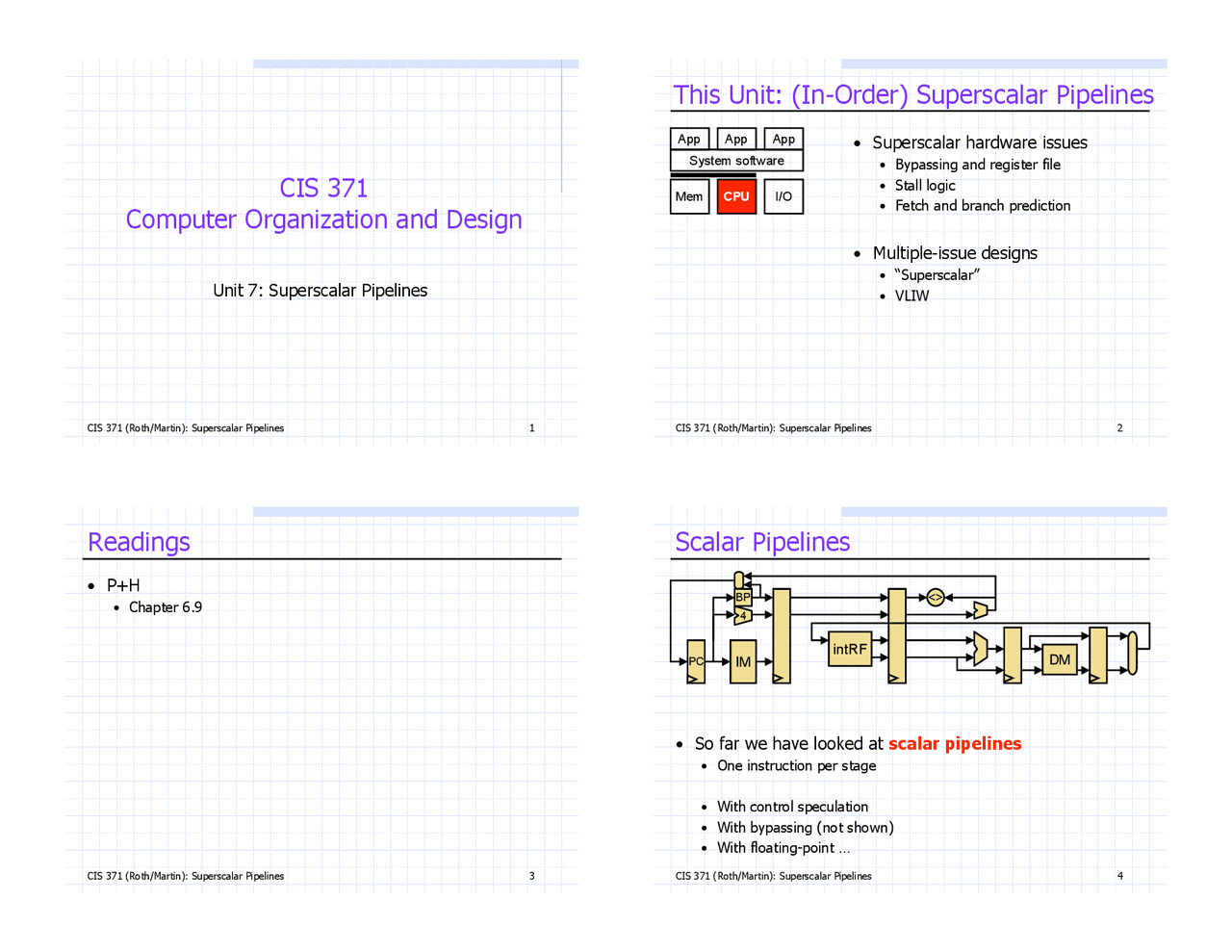 Unit 7: Superscalar Pipelines - Lecture Slides | CIS 371 - Docsity