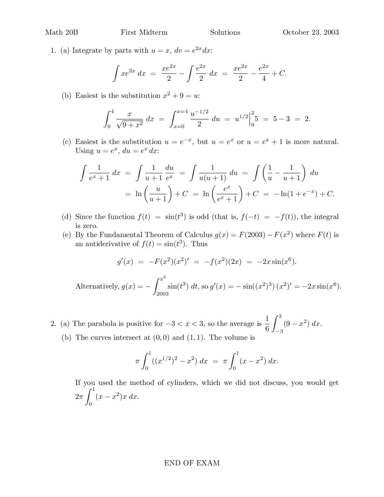 Midterm Exam Solutions Calculus For Science And Engineering Math