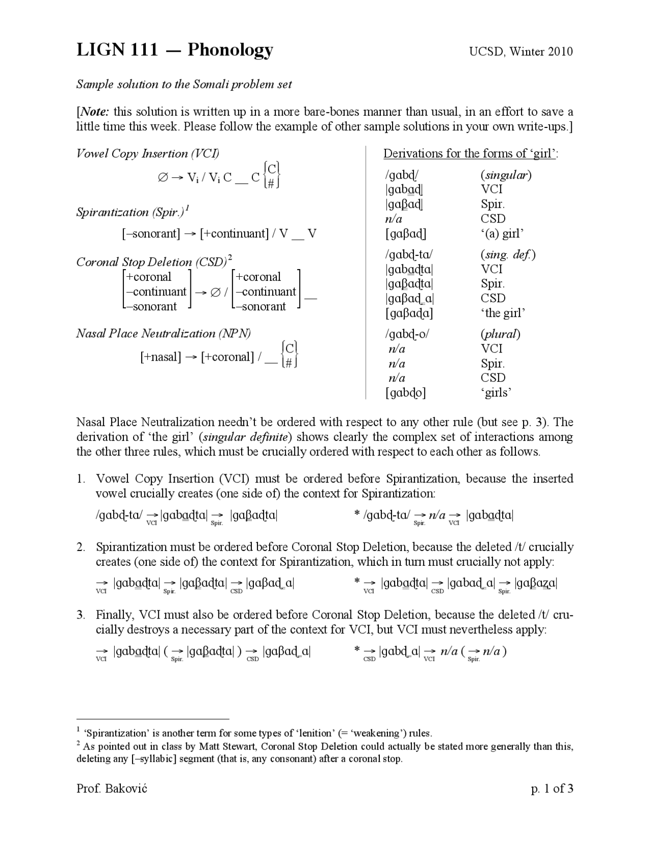 Solutions To Problem Set Phonology I Lign 111 Docsity