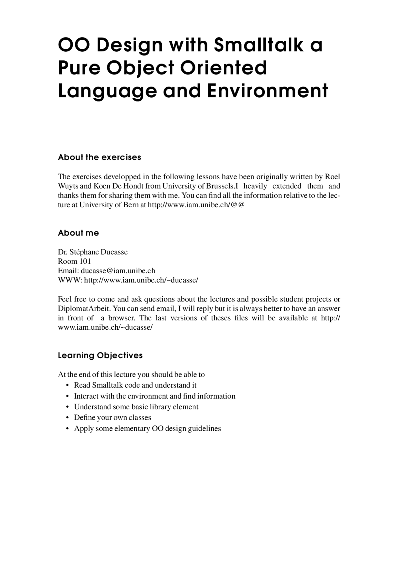 Design with Smalltalk A Pure Object Oriented Language and Environment | CS 535 - Docsity