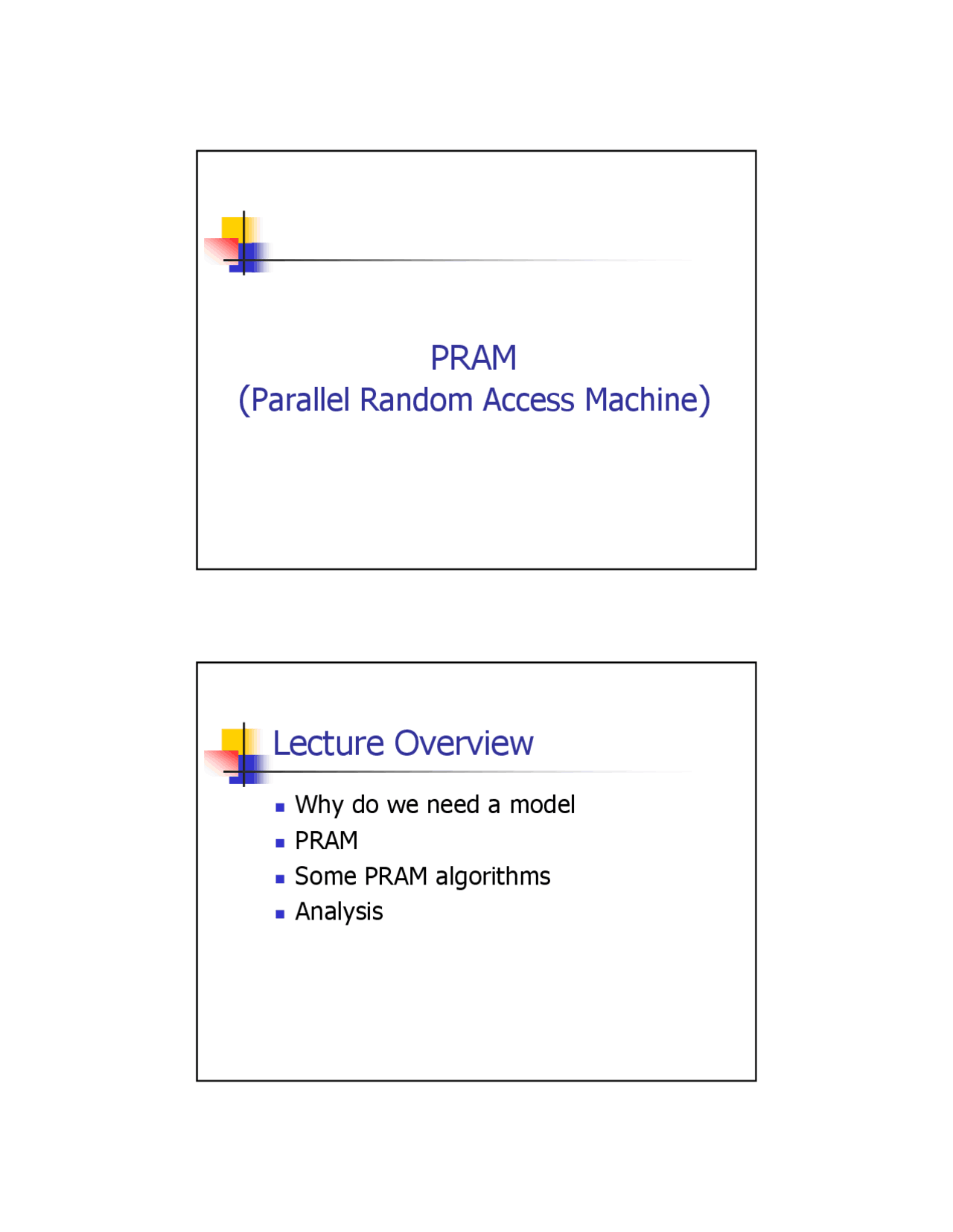 Parallel Random Access Machine Lecture Slides Socb 160 Docsity