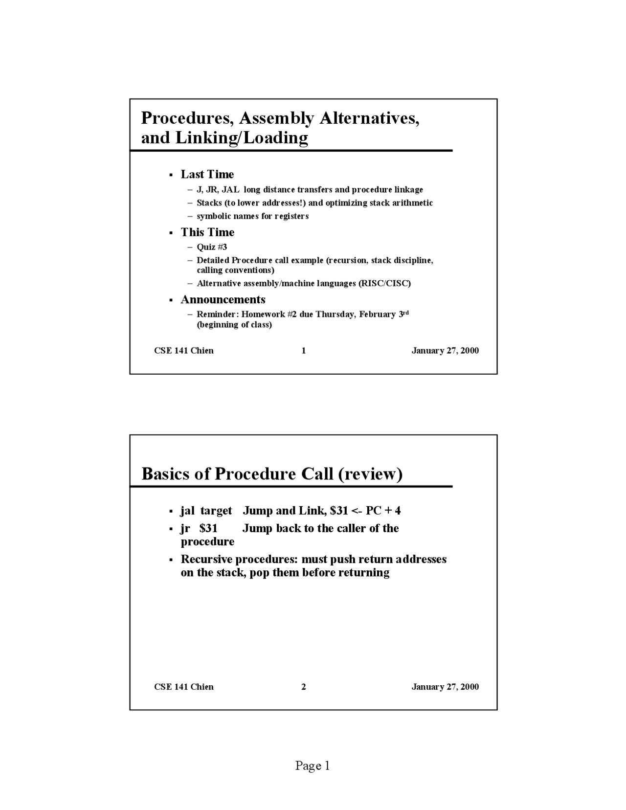 Procedures, Assembly Alternatives and Linking Loading | SOCC 141 - Docsity