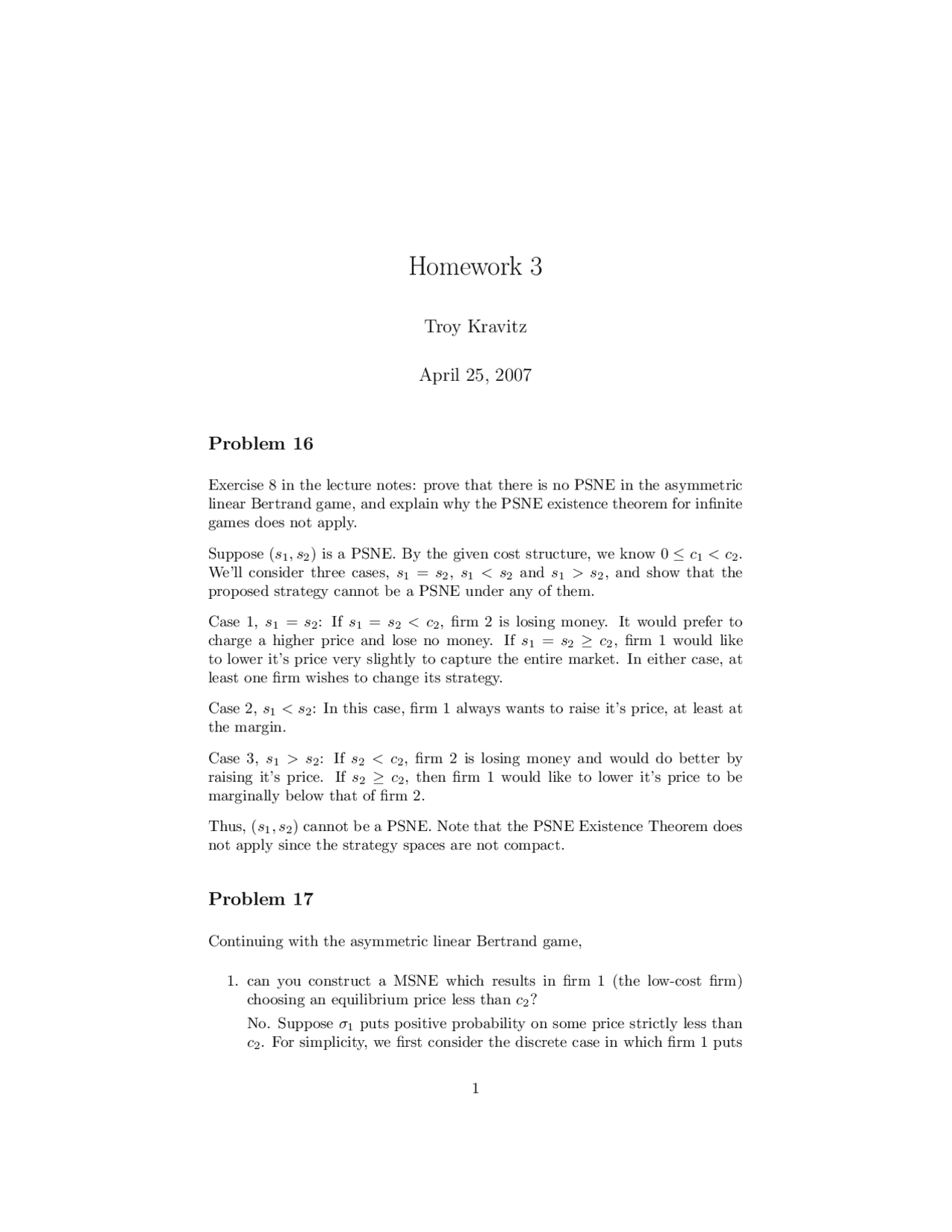Homework 3 Practice Problems On Microeconomics Econ 200c Docsity