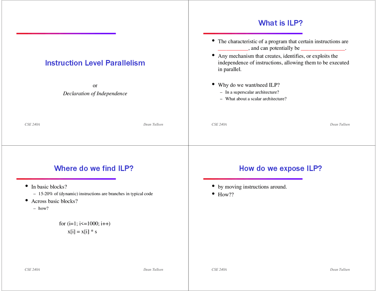 Instruction Level Parallelism Lecture Slides Socl 20 Docsity