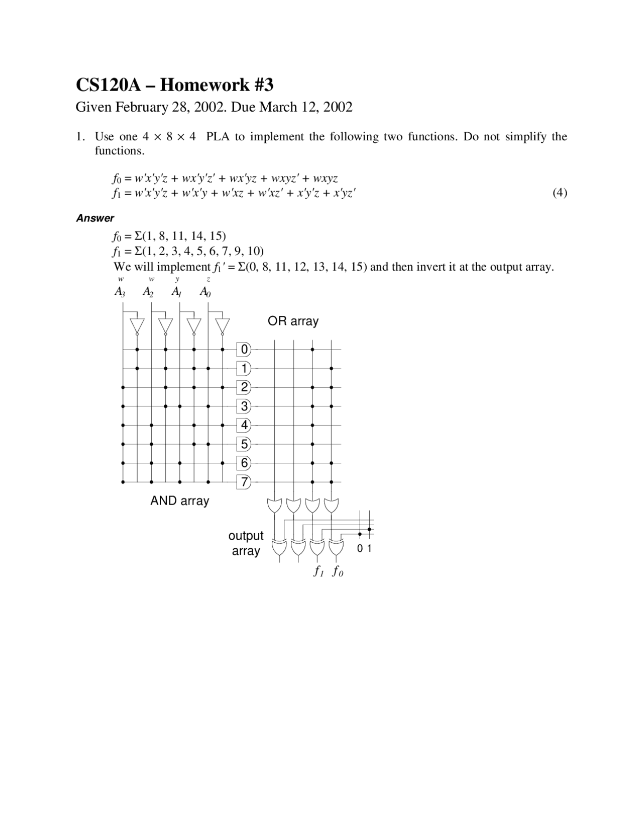 4 Questions On Logic Design With Answer Assignment 3 Cs 120a Docsity