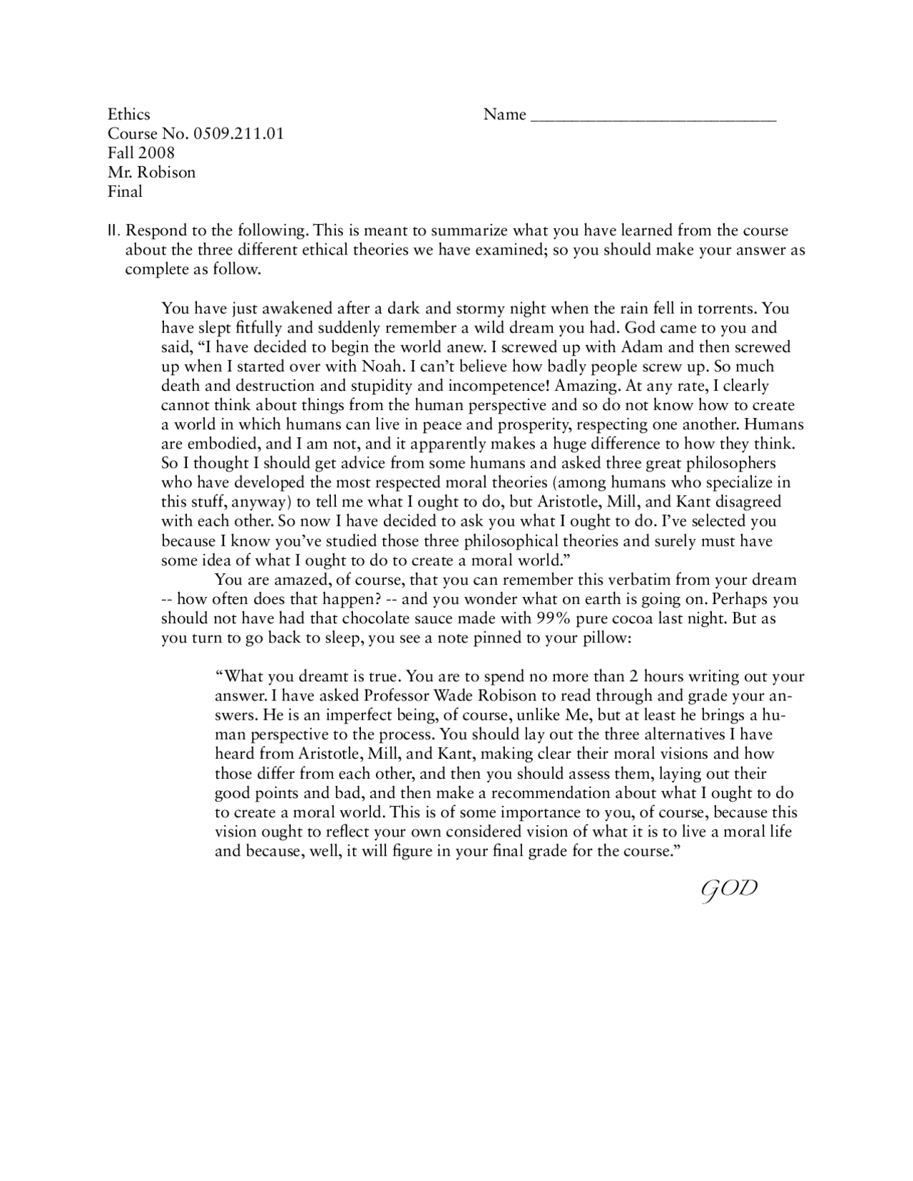 Final Exam With 3 Ethical Theories Introduction To Ethics 0509 211