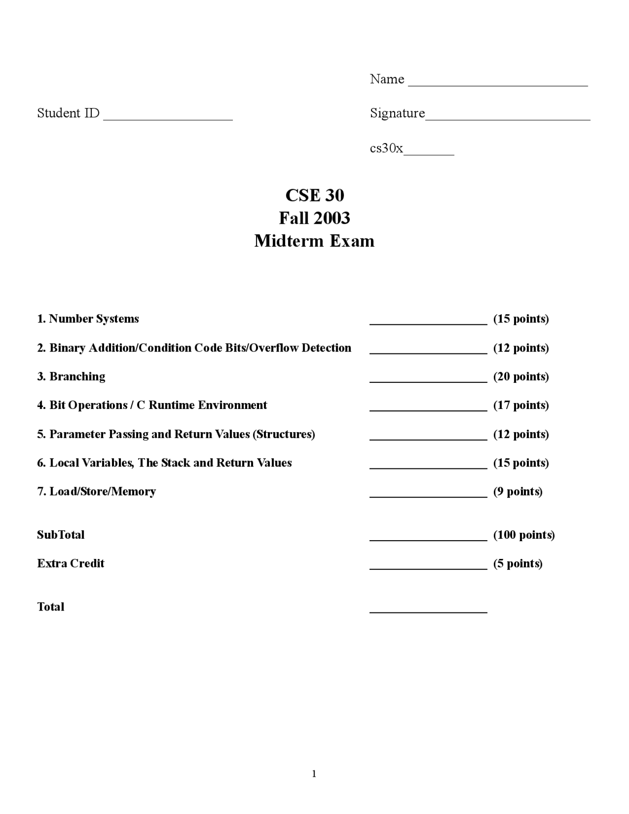 Binary Octal And Decimal Number Of Systems Midterm Exam Cse 30