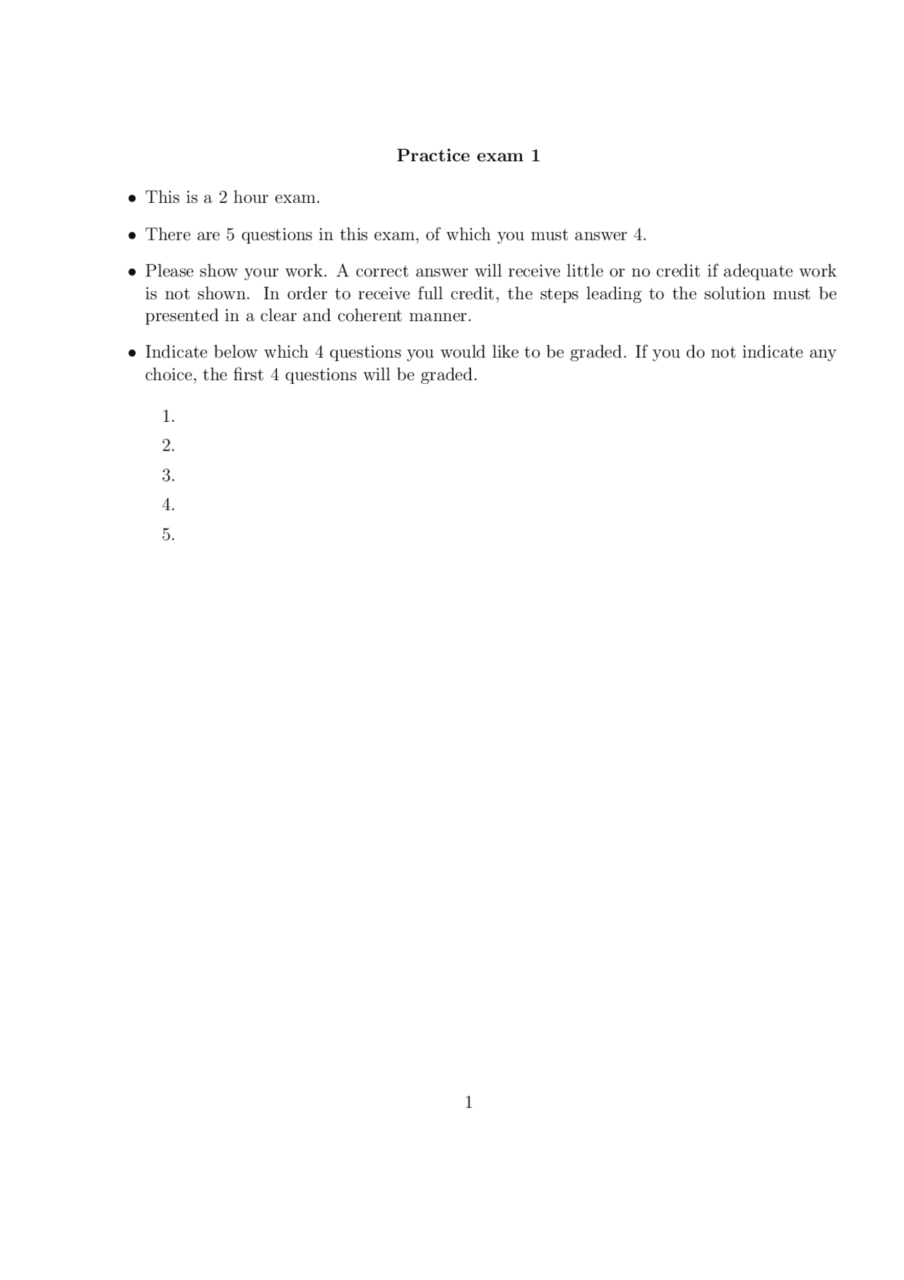 Practice Examination 1 With Solutions Calculus Iv Math 241 Docsity