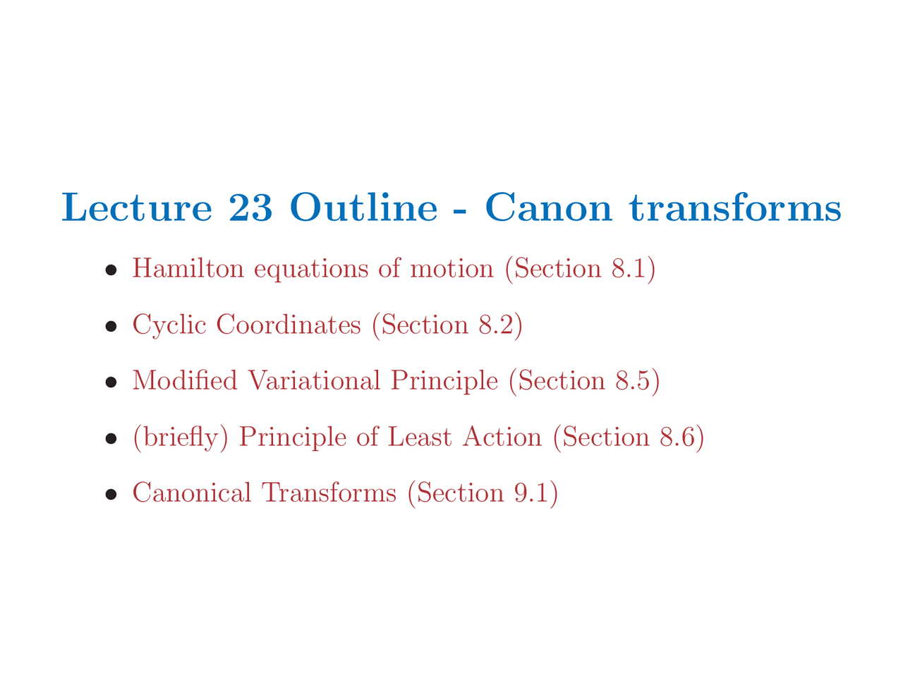 Notes On Hamiltons Equations Of Motion Cyclic Coordinates Phys 608