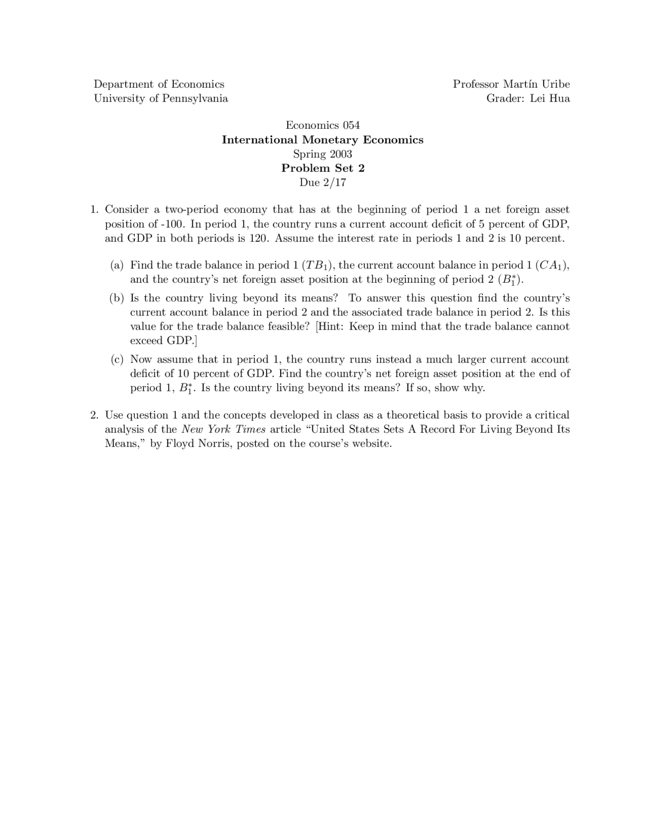Problem Set Ii For International Economics Econ 050 Docsity