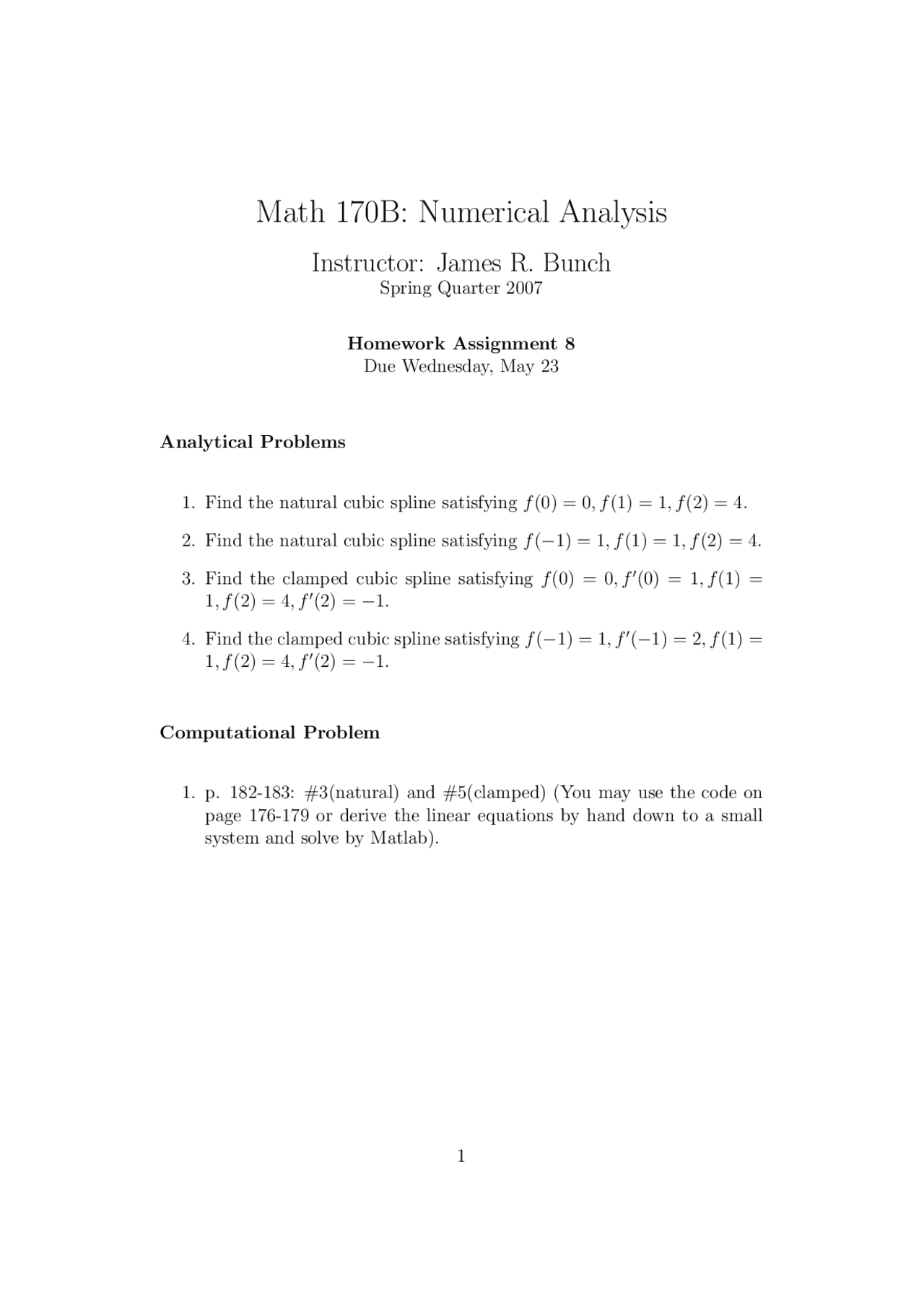 Numerical Analysis Homework 8 Socd 176 Docsity