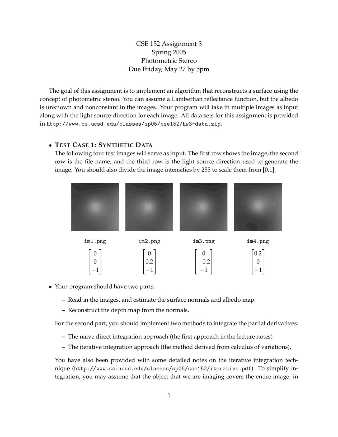 Assignment 3 On Photometric Stereo Introduction To Computer Vision Cse 152 Docsity