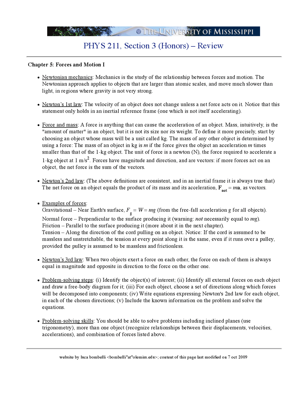 Forces and Motion I - Physics for Science and Engineering I | Phys 211 - Docsity