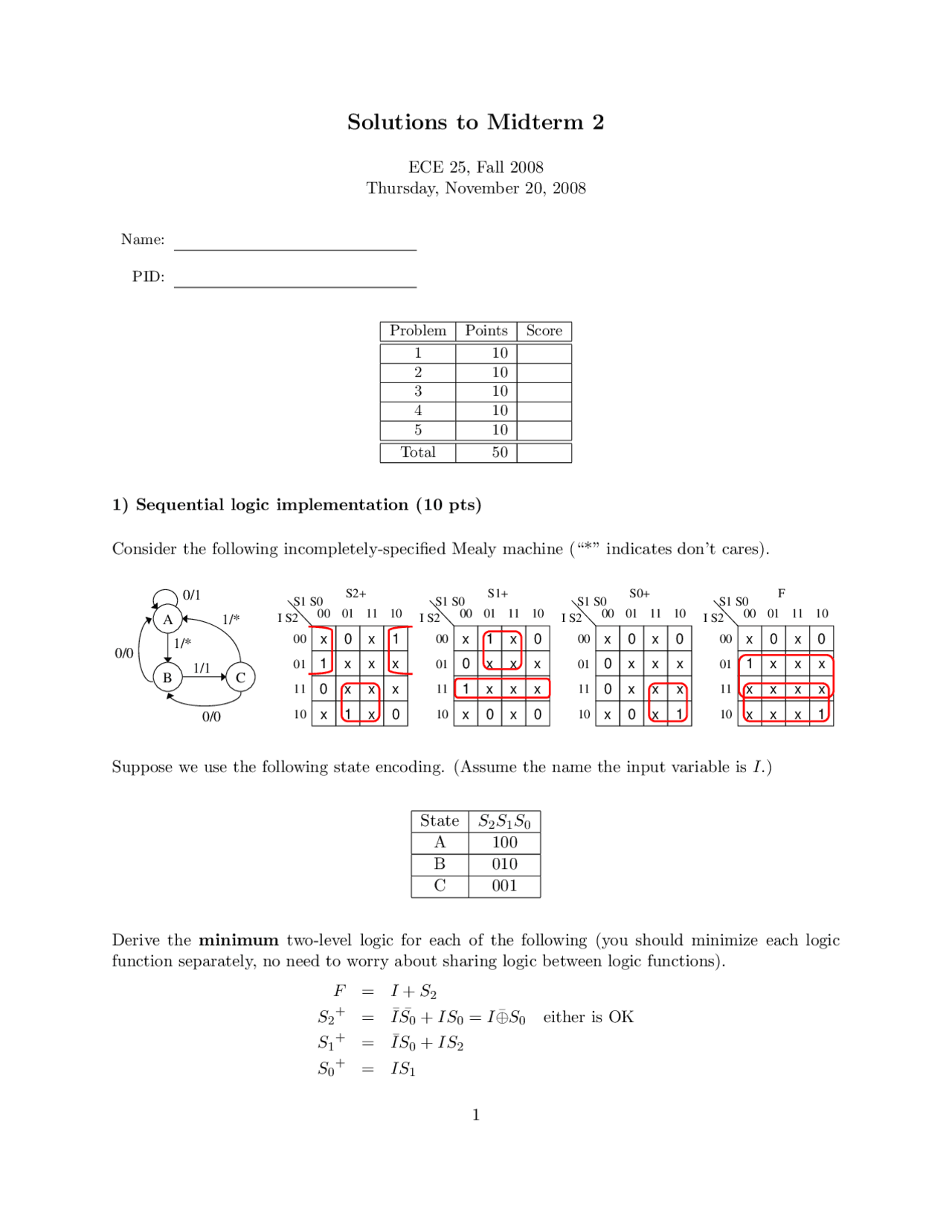Solutions To Midterm Exam 2 Introduction To Digital Design Ece 25