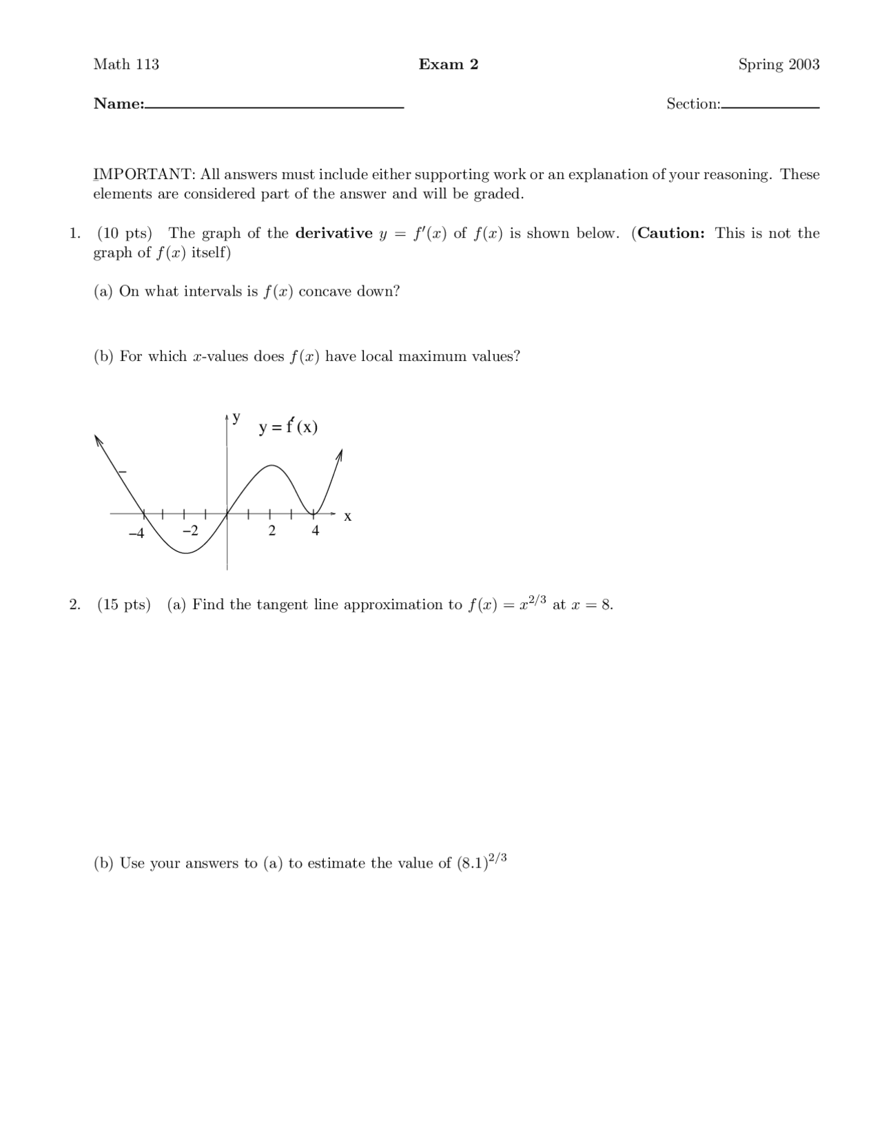 Unsolved Exam Introductory Calculus 2 Math 1121 Docsity