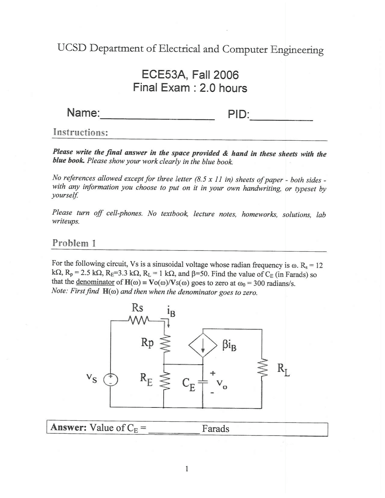Final Exam With Answers Introduction To Electronic Digital Circuits