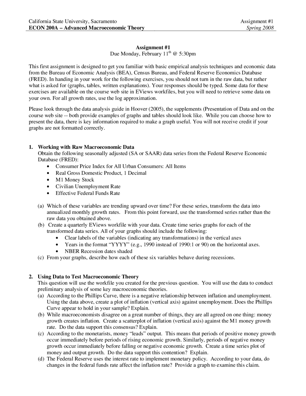 Advanced Macroeconomic Theory Assignment 1 Econ 200a Docsity
