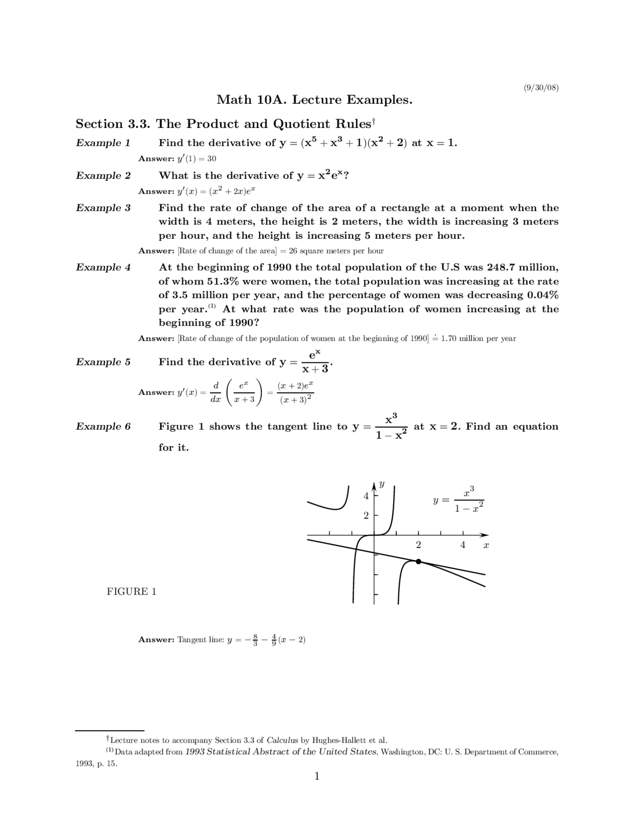 Lecture Notes On The Product And Quotient Rules Math 10a Docsity