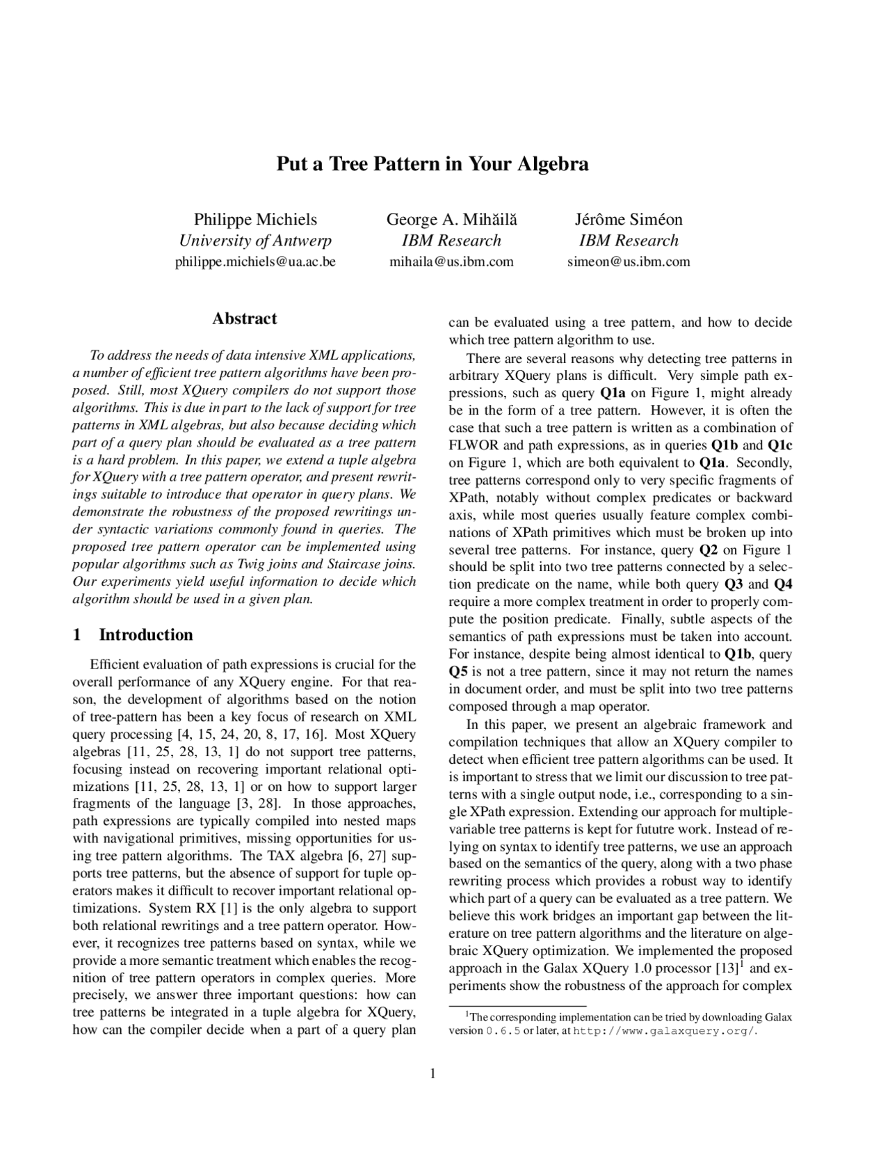 Put a Tree Pattern in Your Algebra - Paper | CS 260 - Docsity