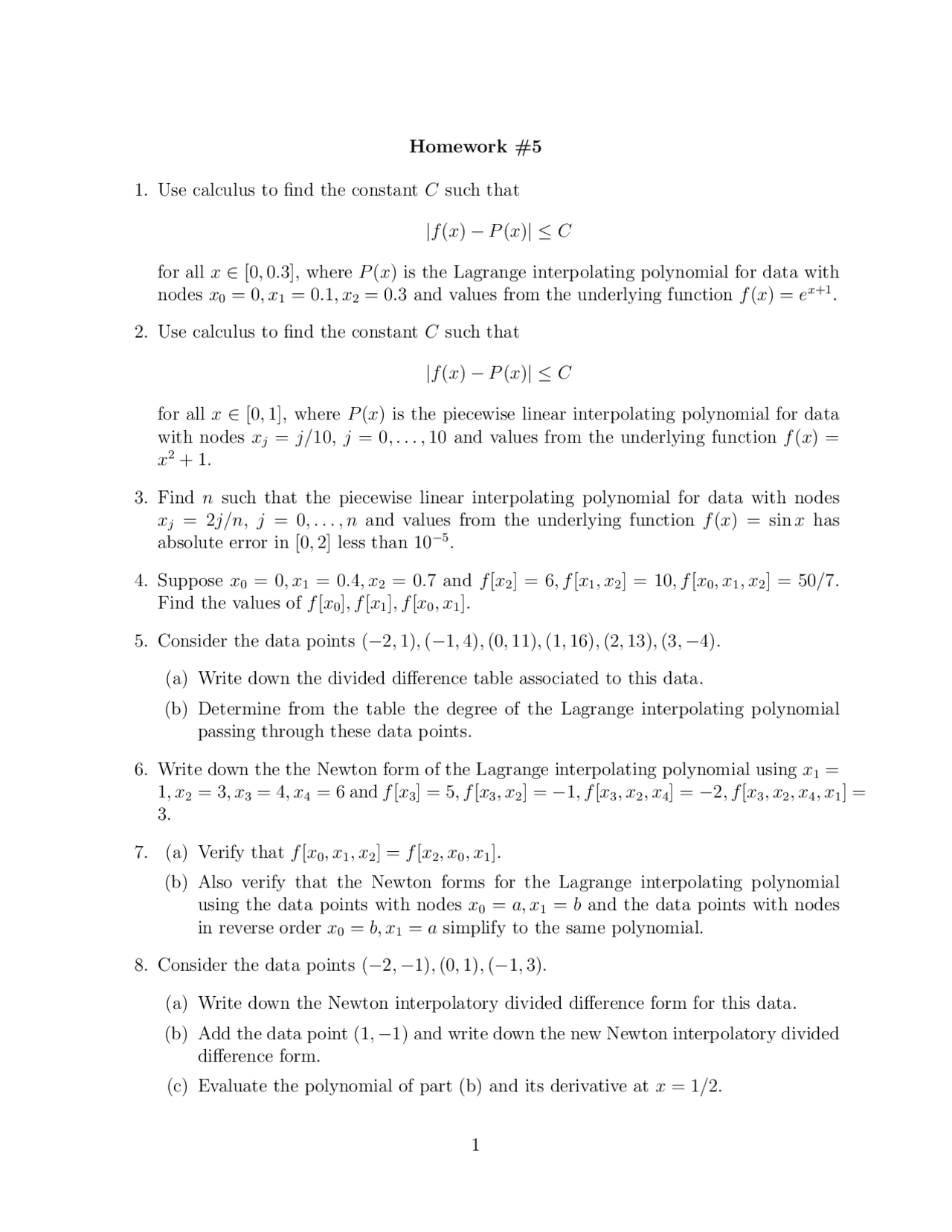Homework 5 Practice Problems on Numerical Analysis | MATH 170B - Docsity