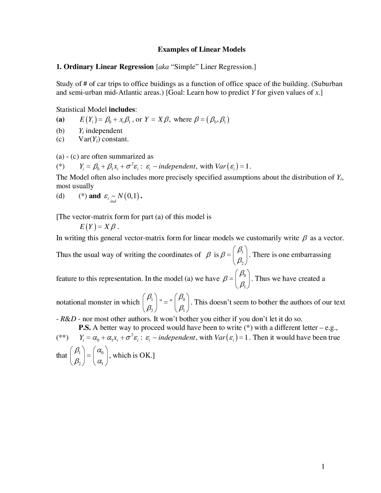 Lecture Notes On Linear Models Linear Statistics Model Stat 551